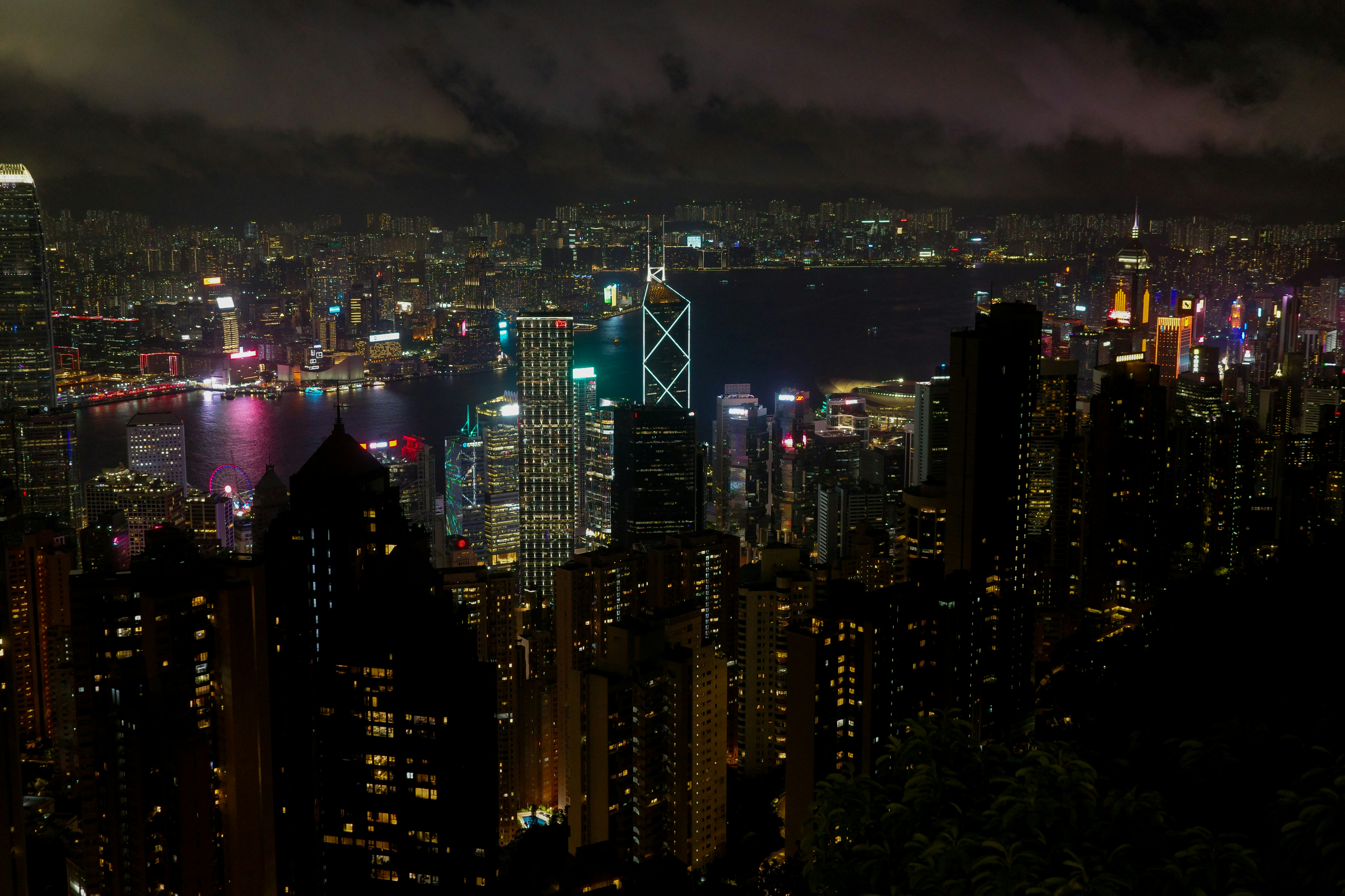 Midnight Grid: Hong Kong Skyline Illuminated