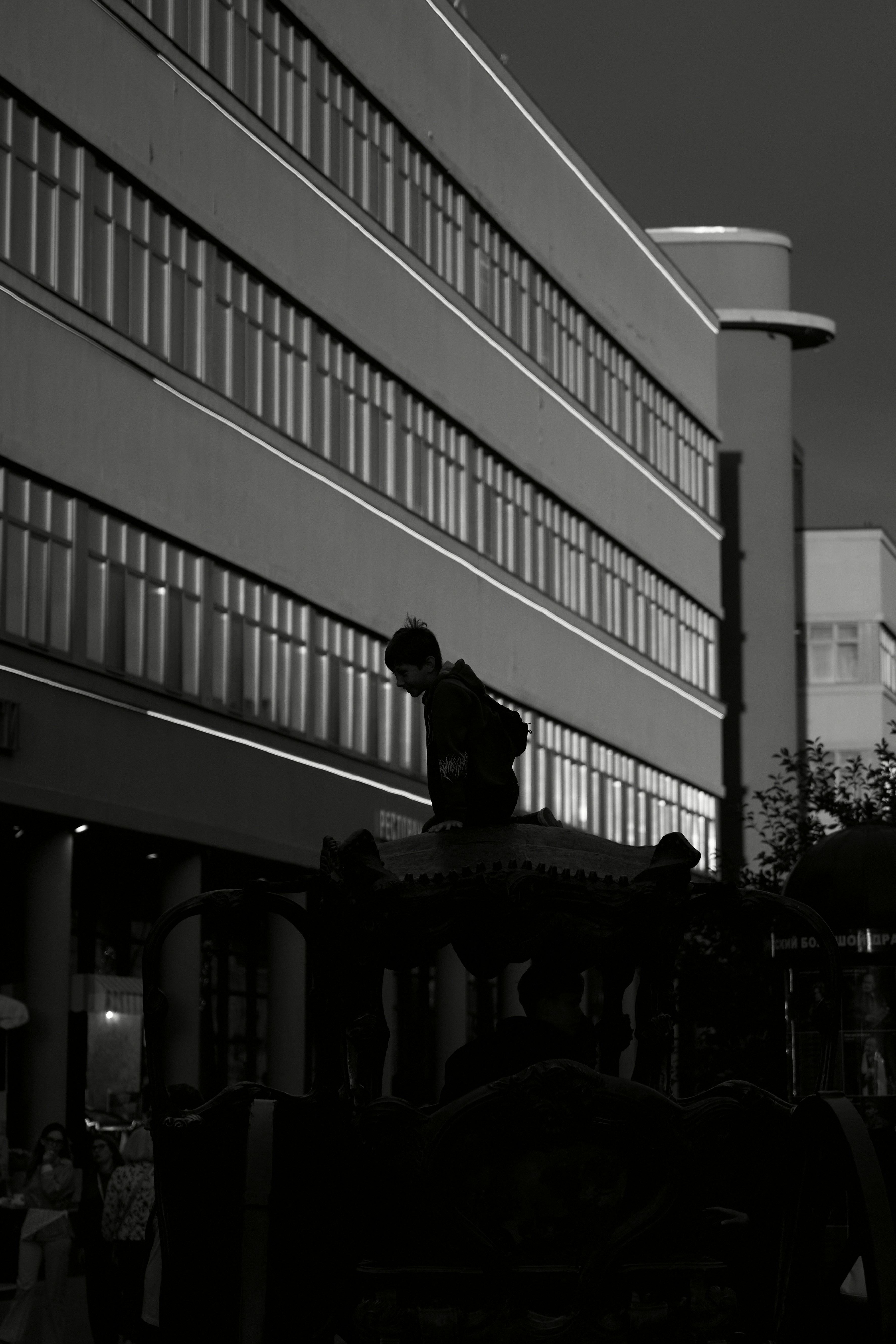 Silhouette Above the Courtyard Carved Roof