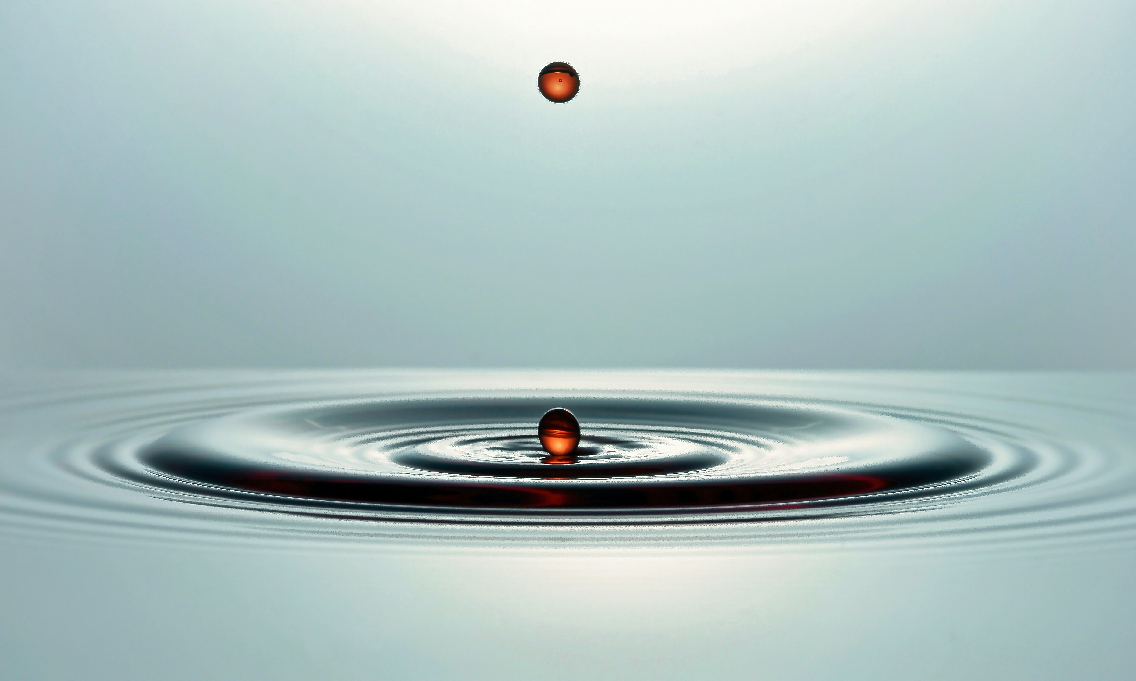 Centered ripple: a lone droplet poised above the water’s surface