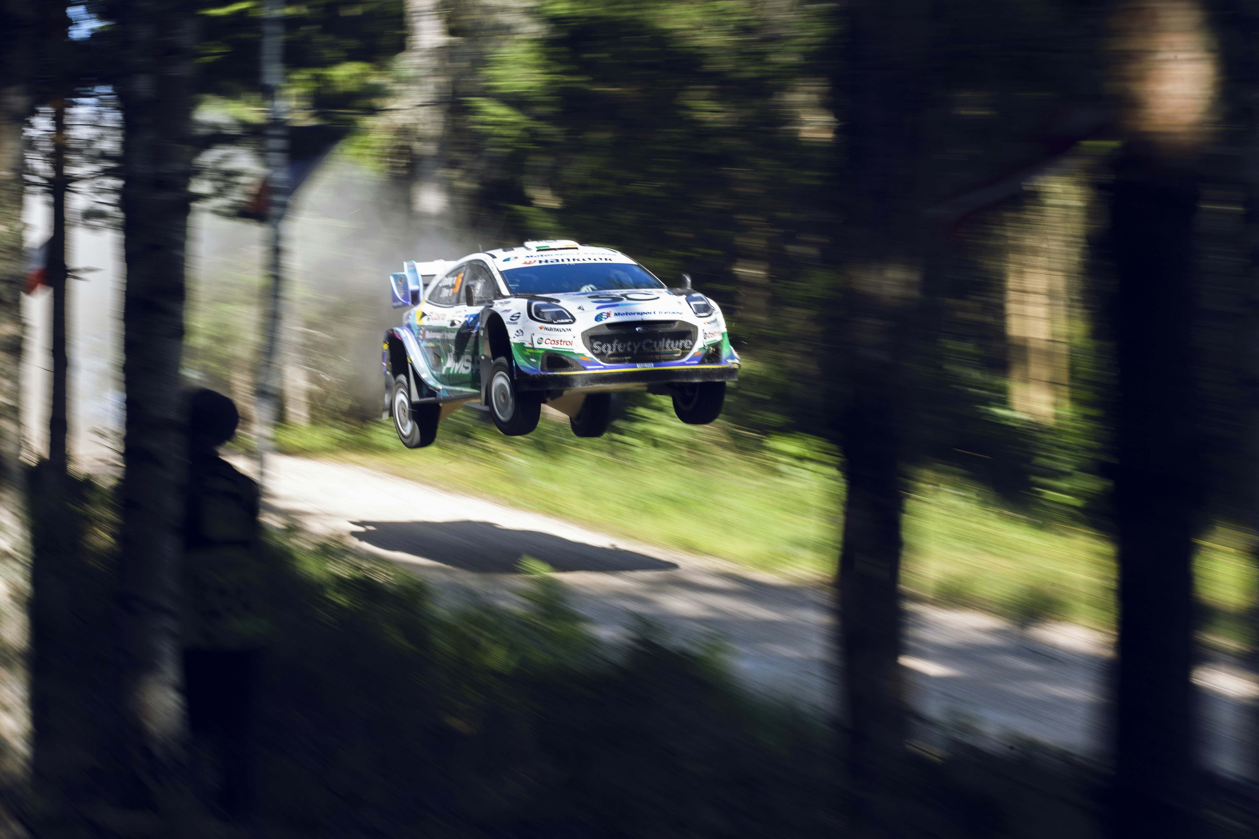 Lightning Jump: Rally Car Defying the Forest Gap