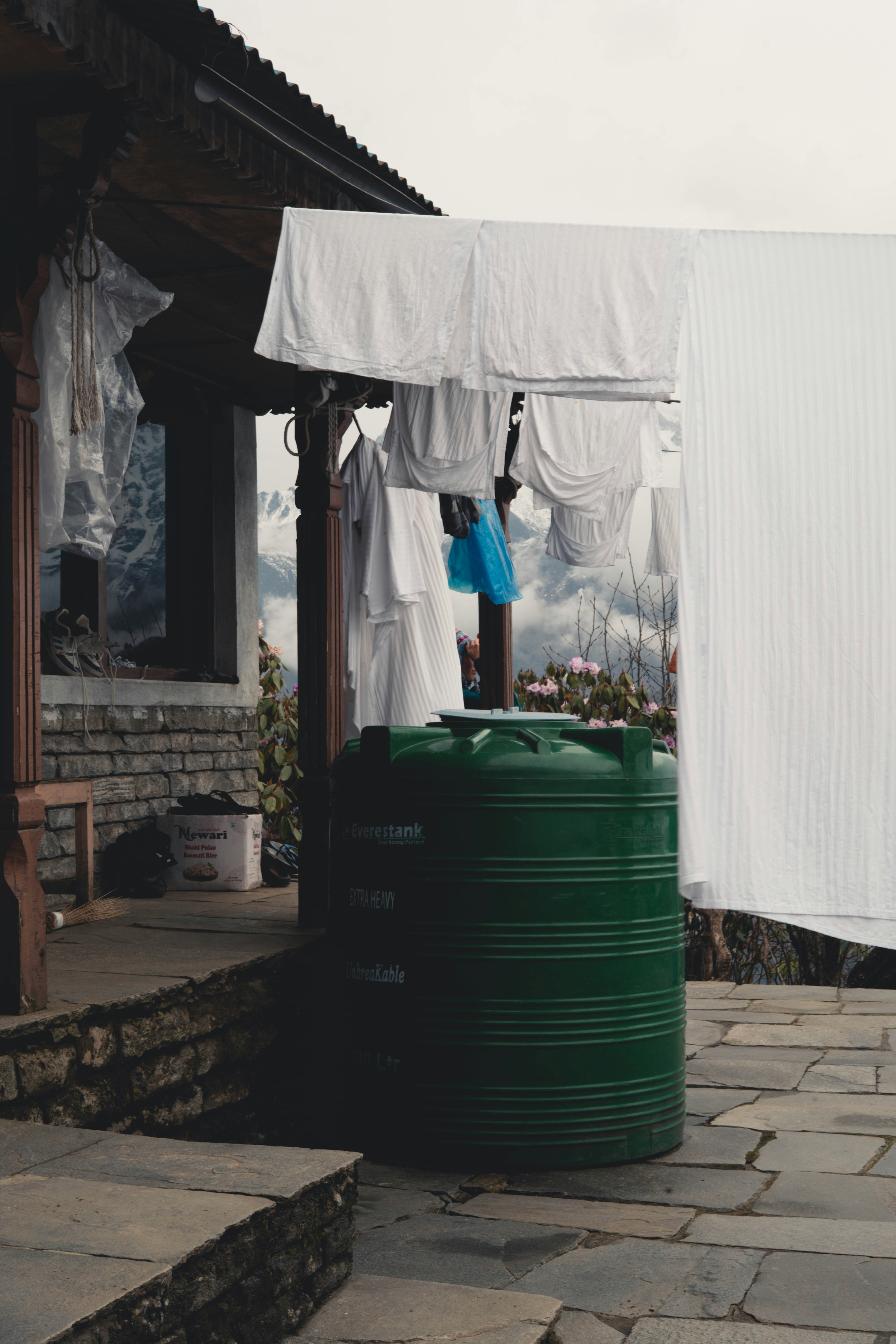 Green Drum Guardian Under Laundry Parlor Sky