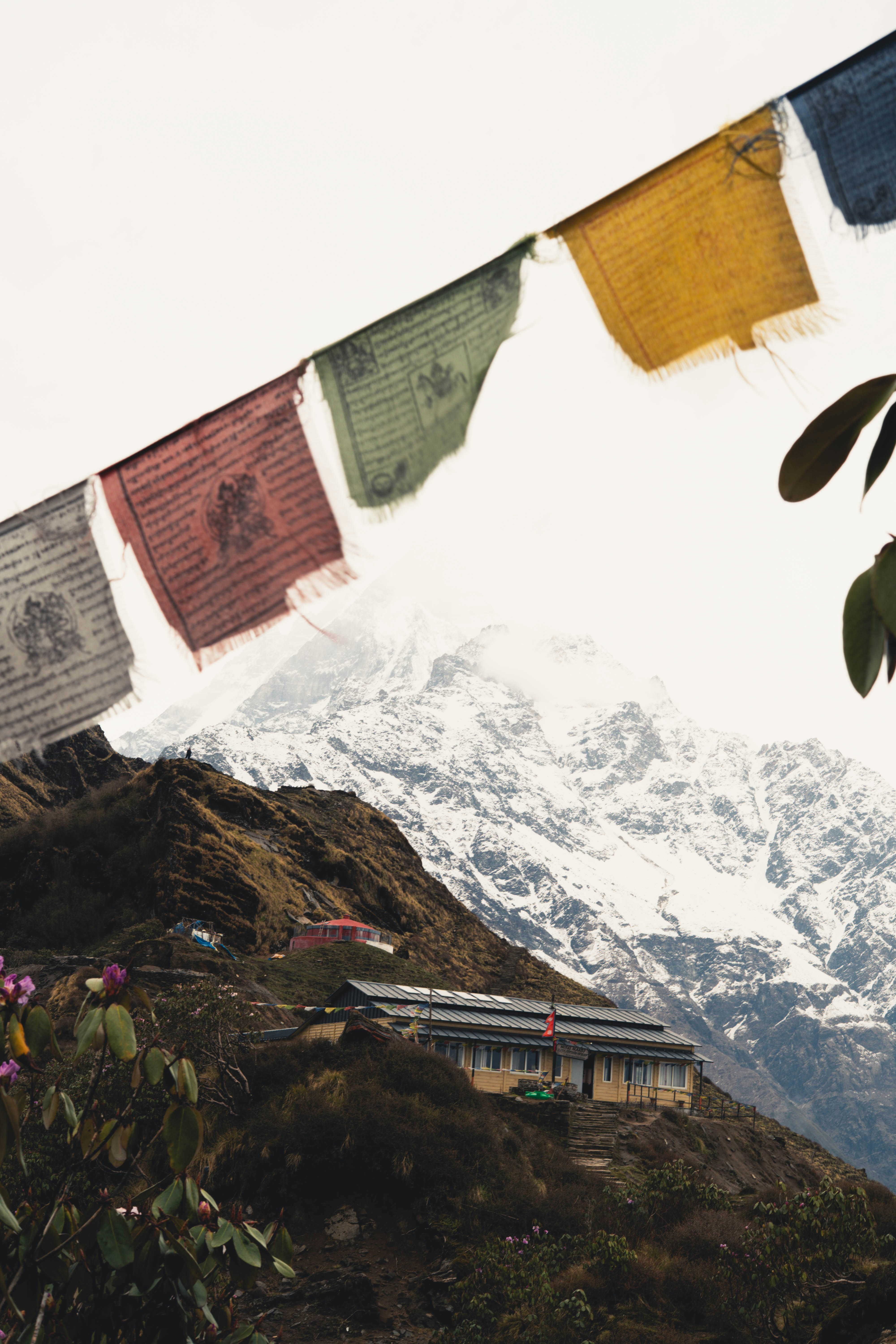 Prayer Flags Above a Mountain Lodge
