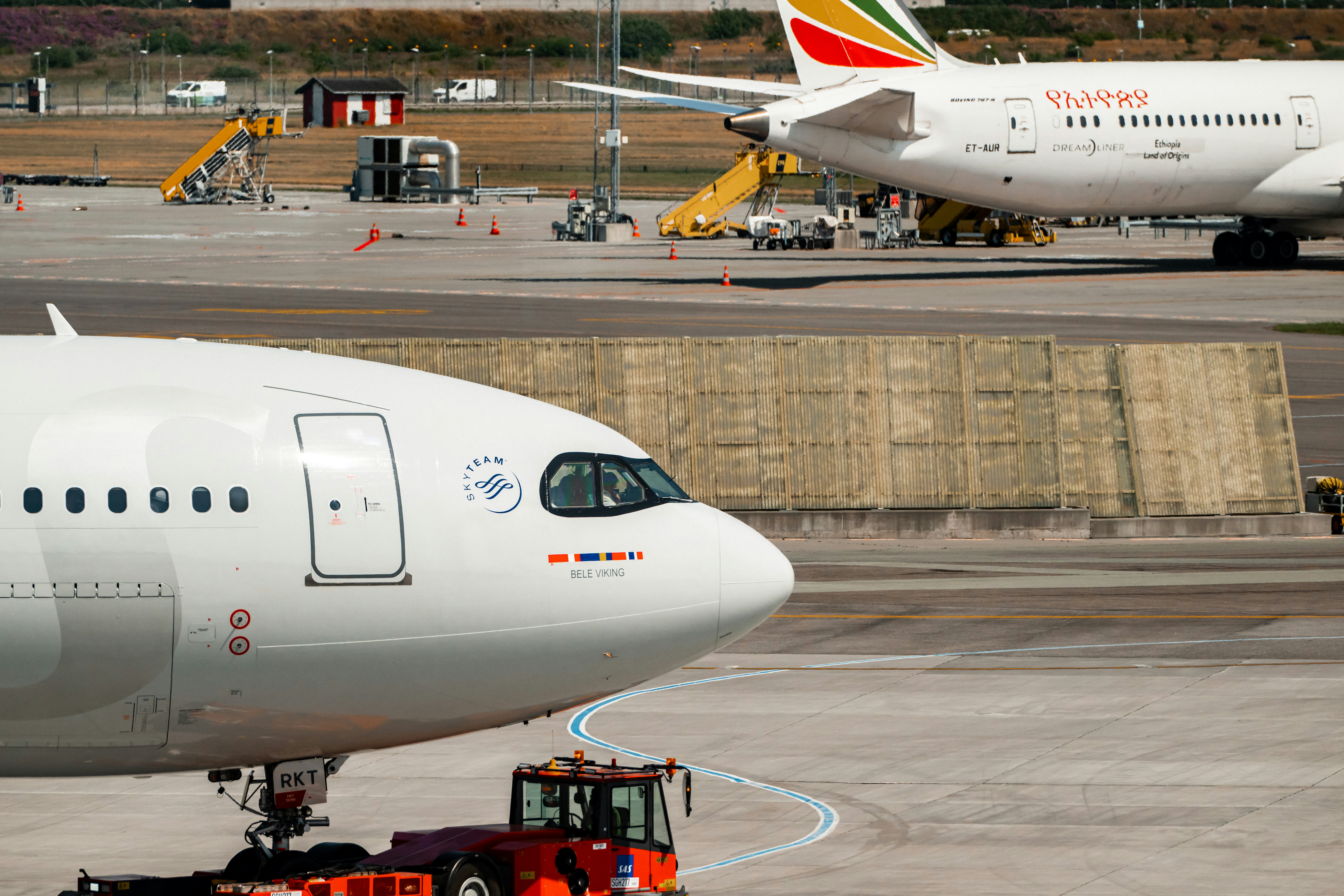 Nearing Departure: Front Nose of a Widebody at the Gate