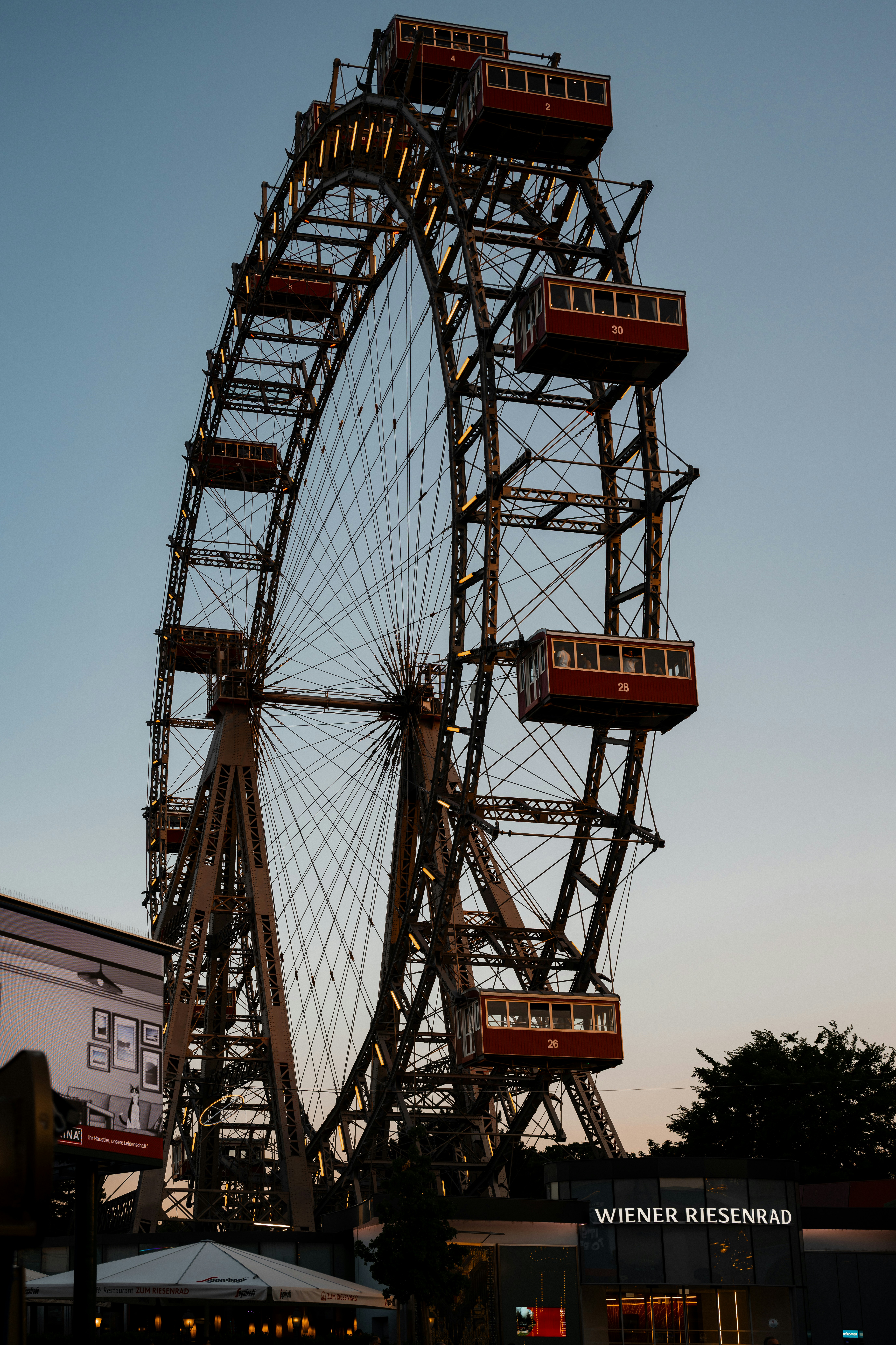 Giant Wheel Over the Wien City Skyline at Dusk