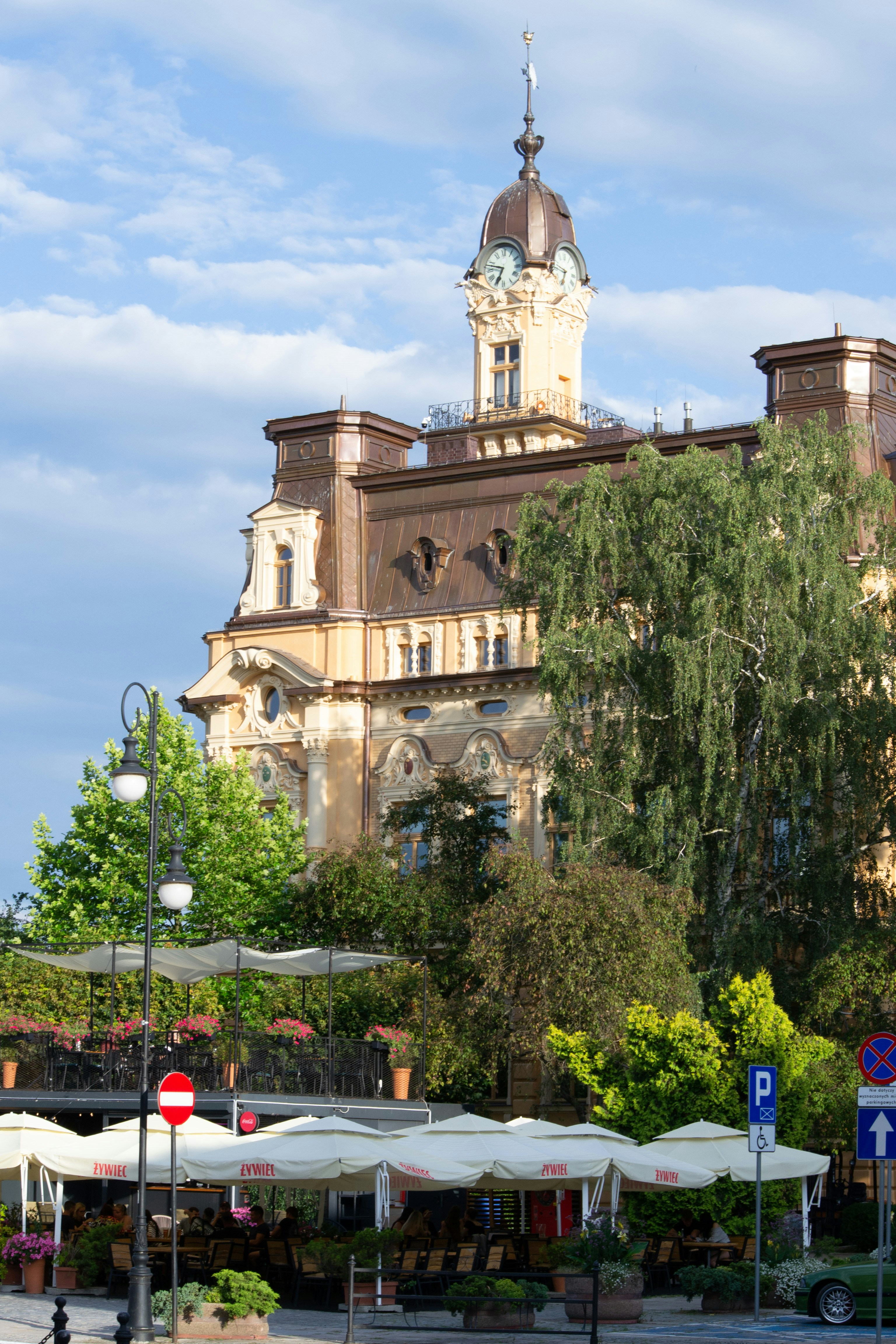 Sunlit Rathaus: A Historic Facade Framed by Urban Activity