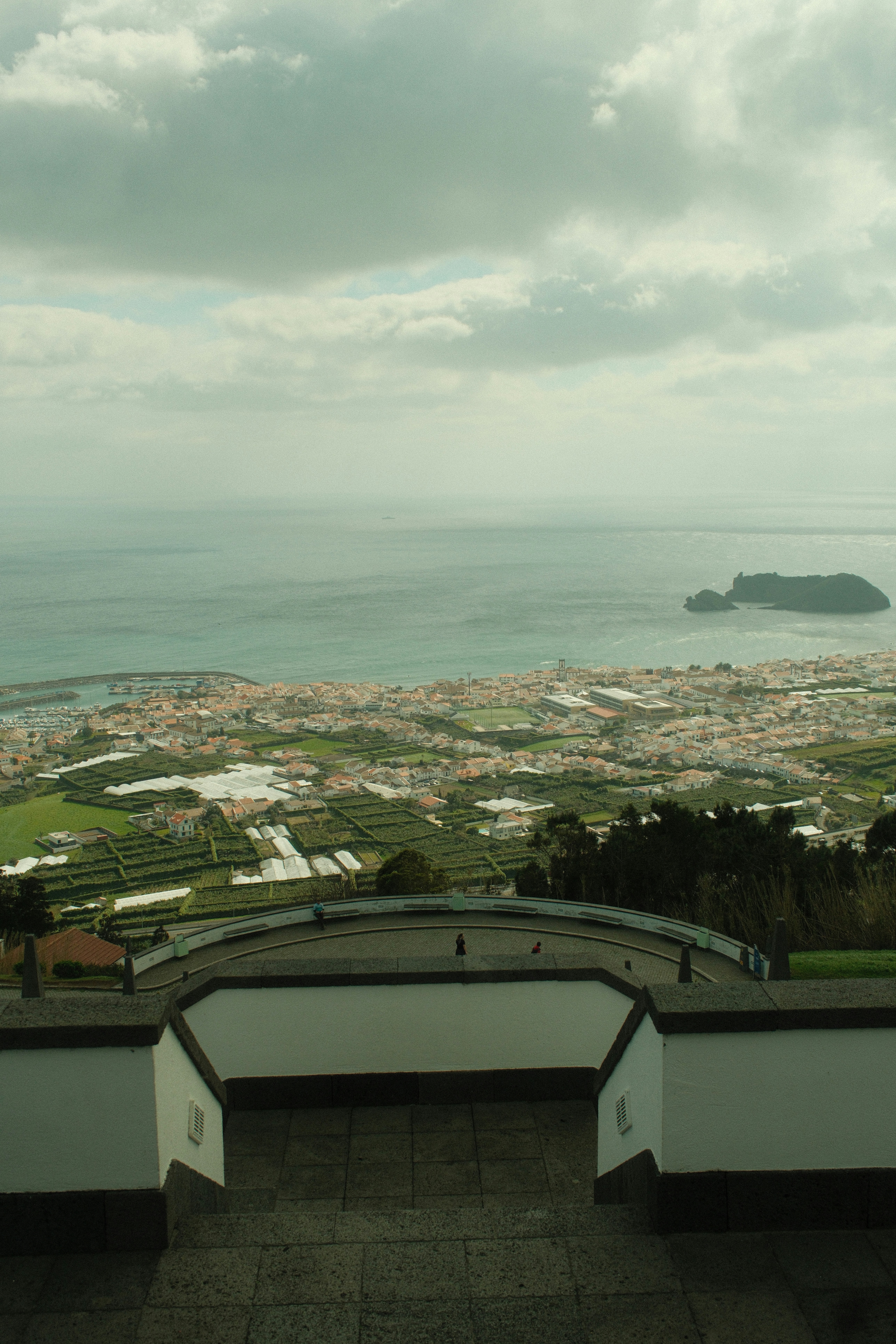 Terraced coastal horizon from a overlook stairway