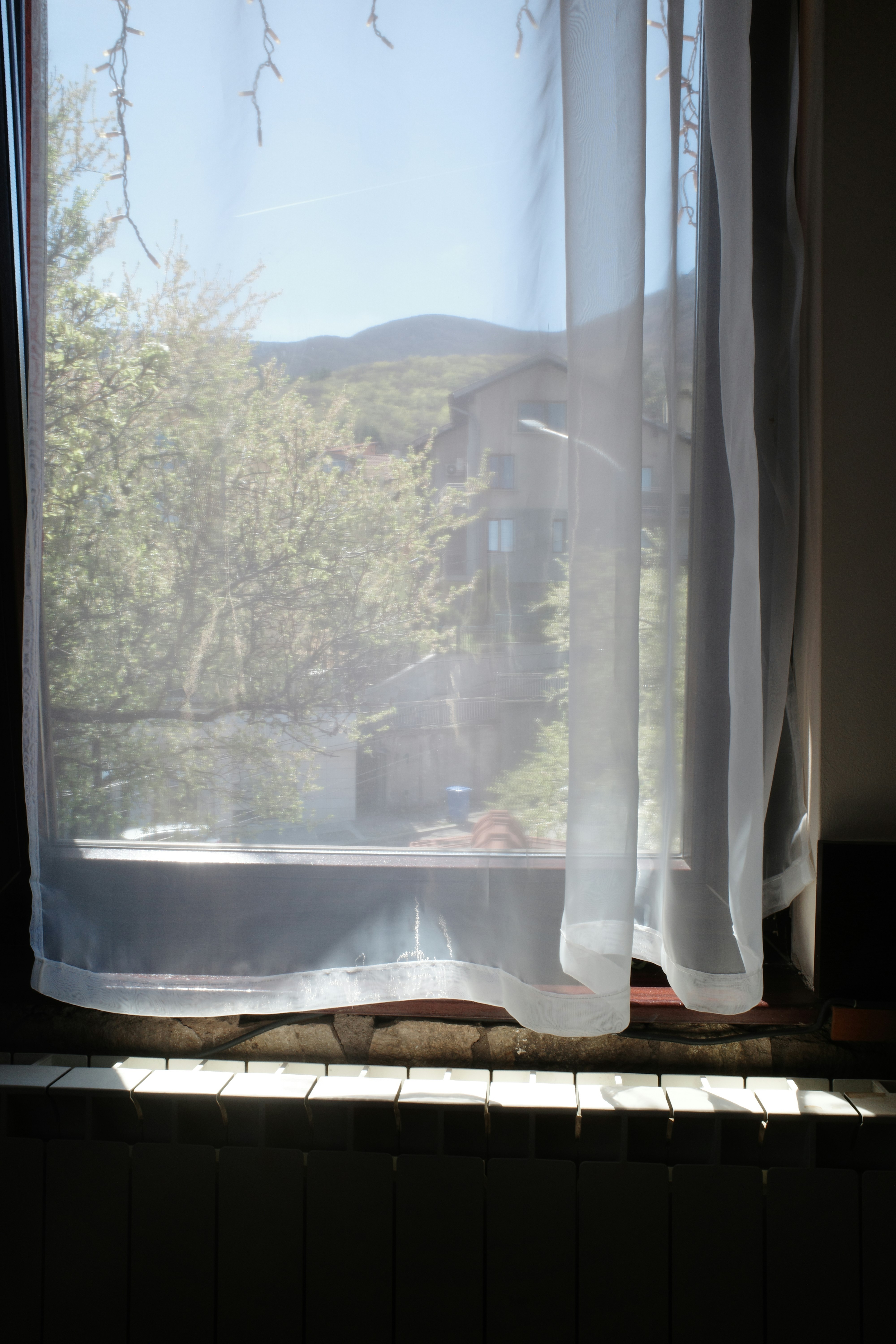 Sunlit Sheer Curtain View: Quiet Morning through Linen Veil