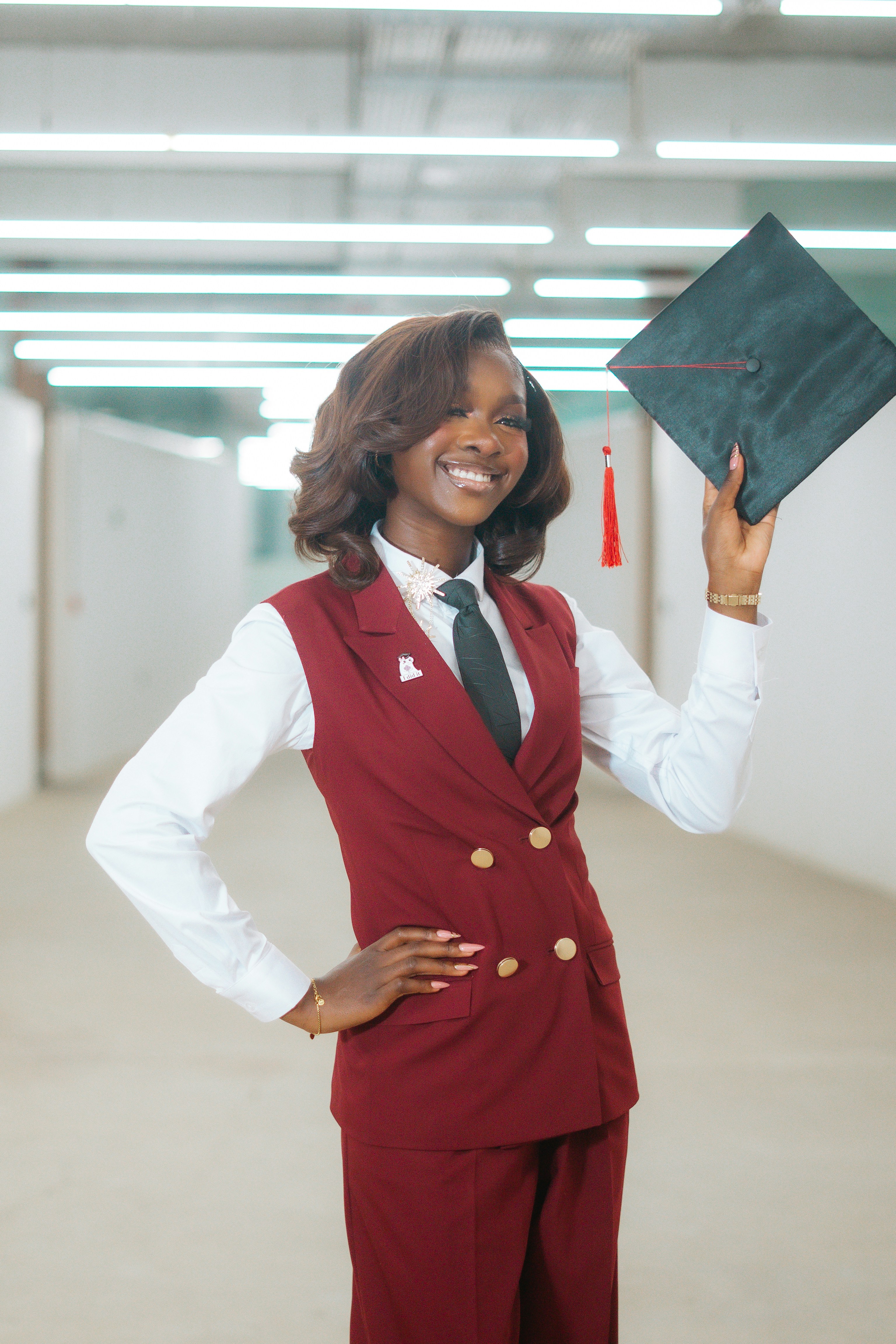 Graduation Grace: A Confident Graduate in Crimson