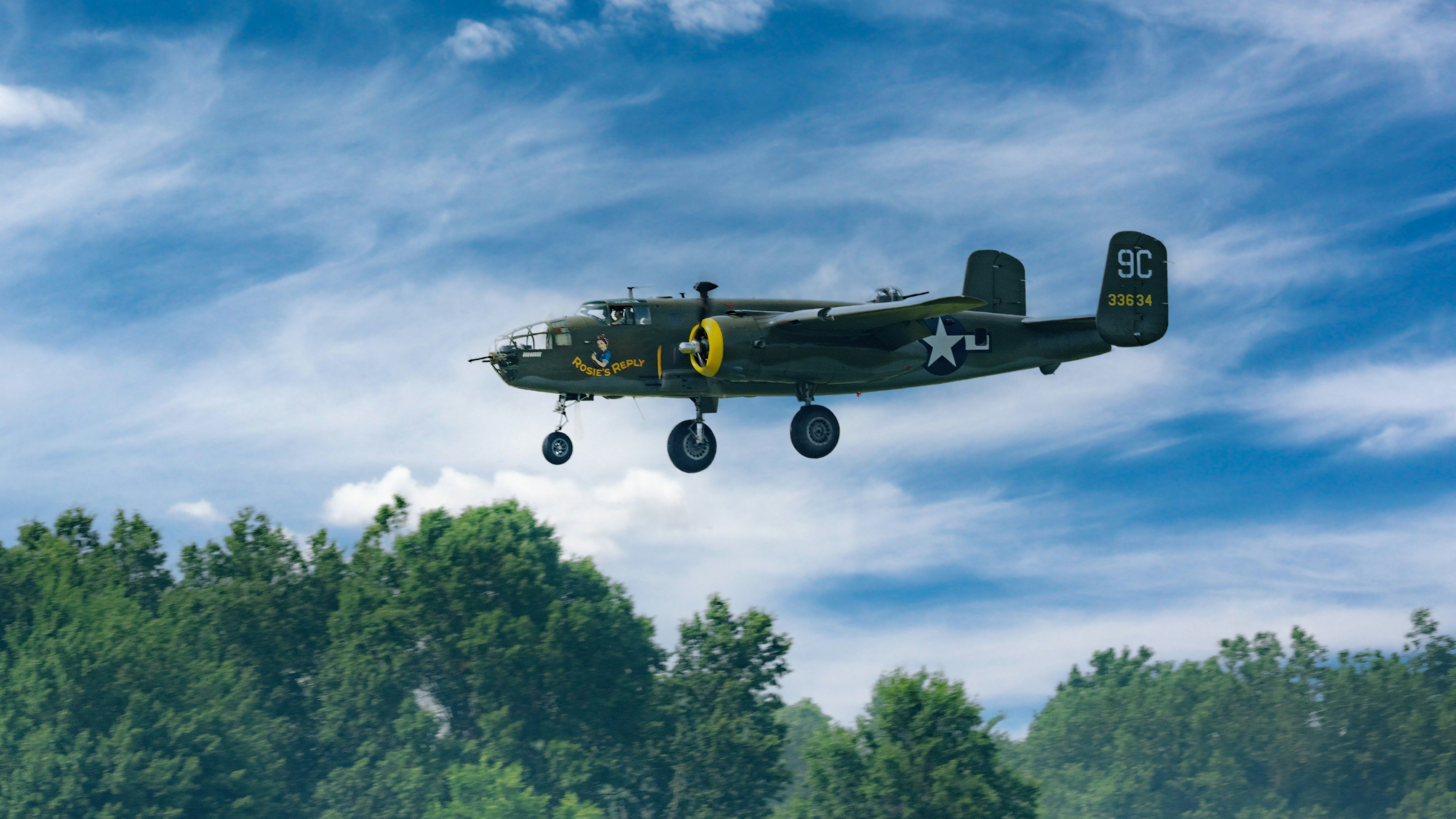 Fighter in Flight: Historic WWII Avenger over a Green Canvased Landscape