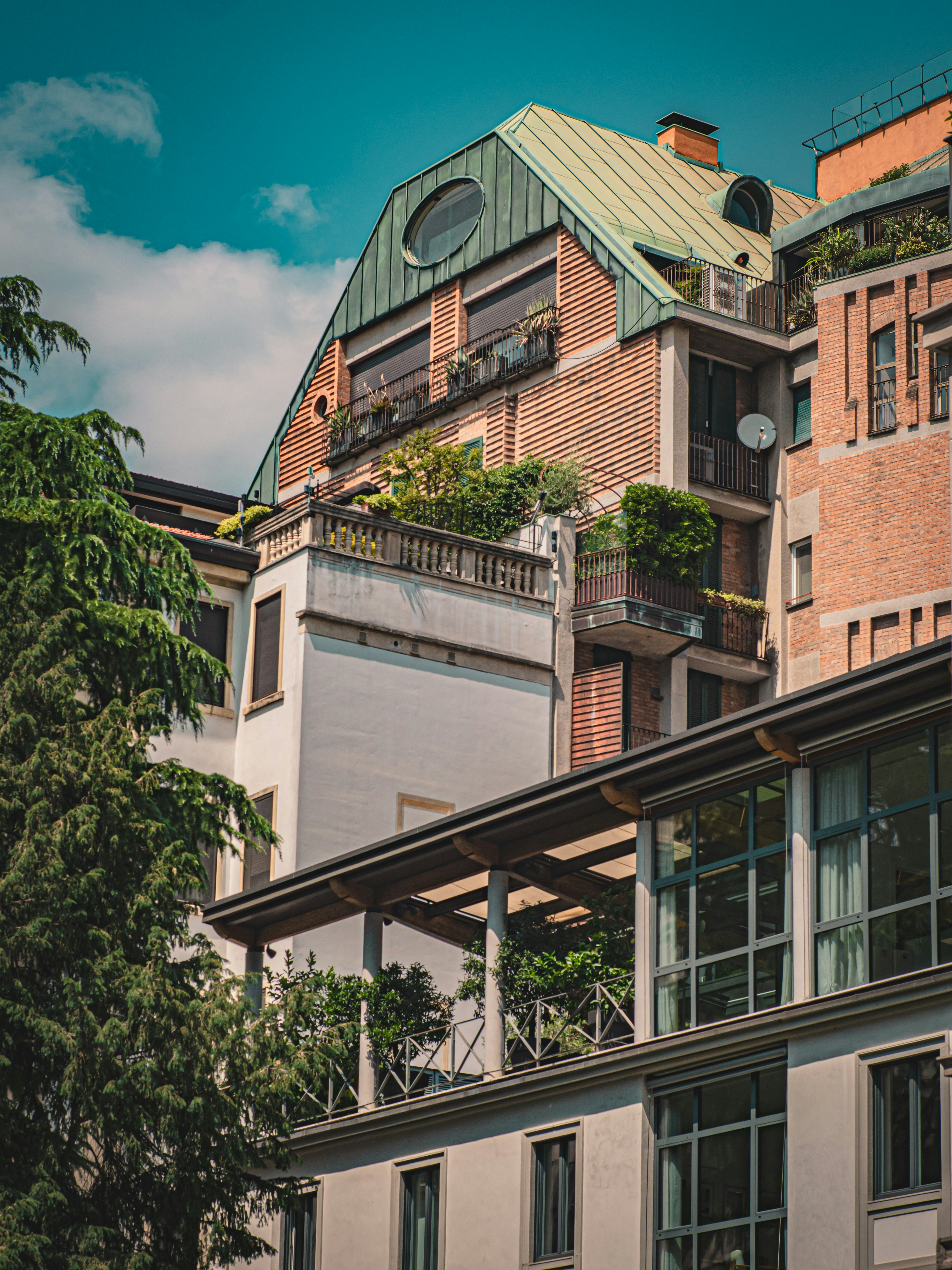 Terraced Urban Facade with Verdant Accents