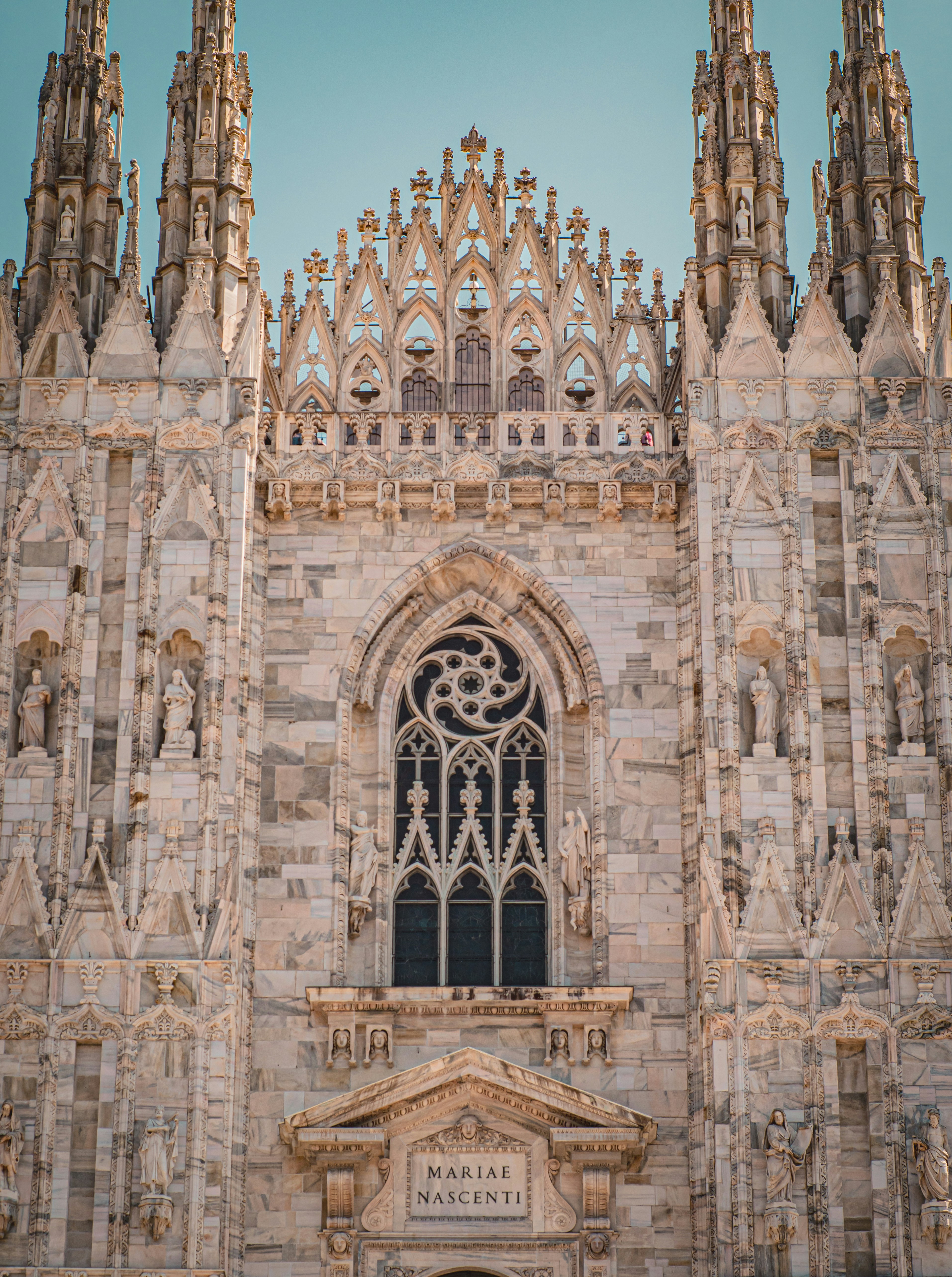 Stone Gothic Cathedral Framed by Spires and Carved Detail