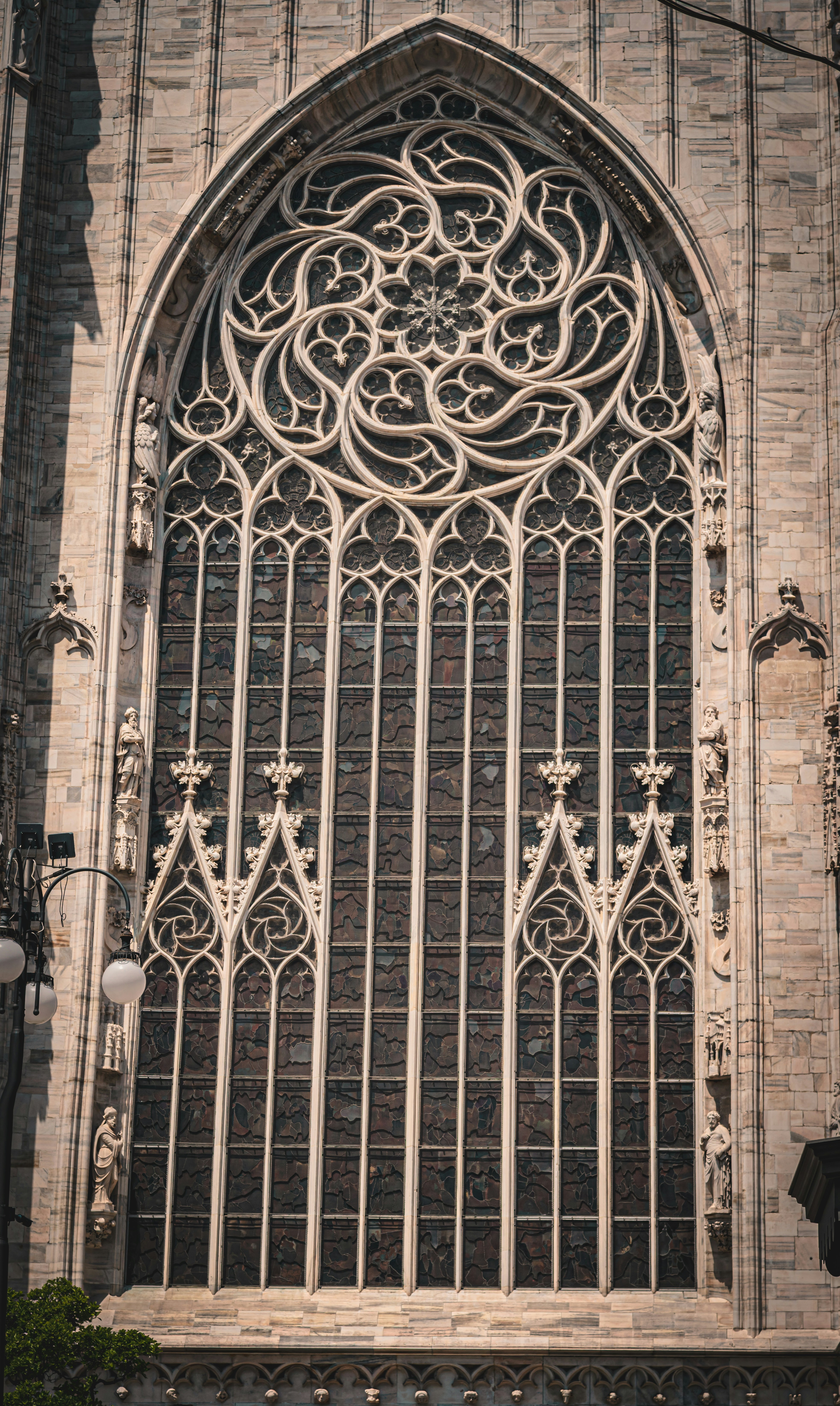 Gothic Rose Window in Stone: An Upright Cathedral Facade