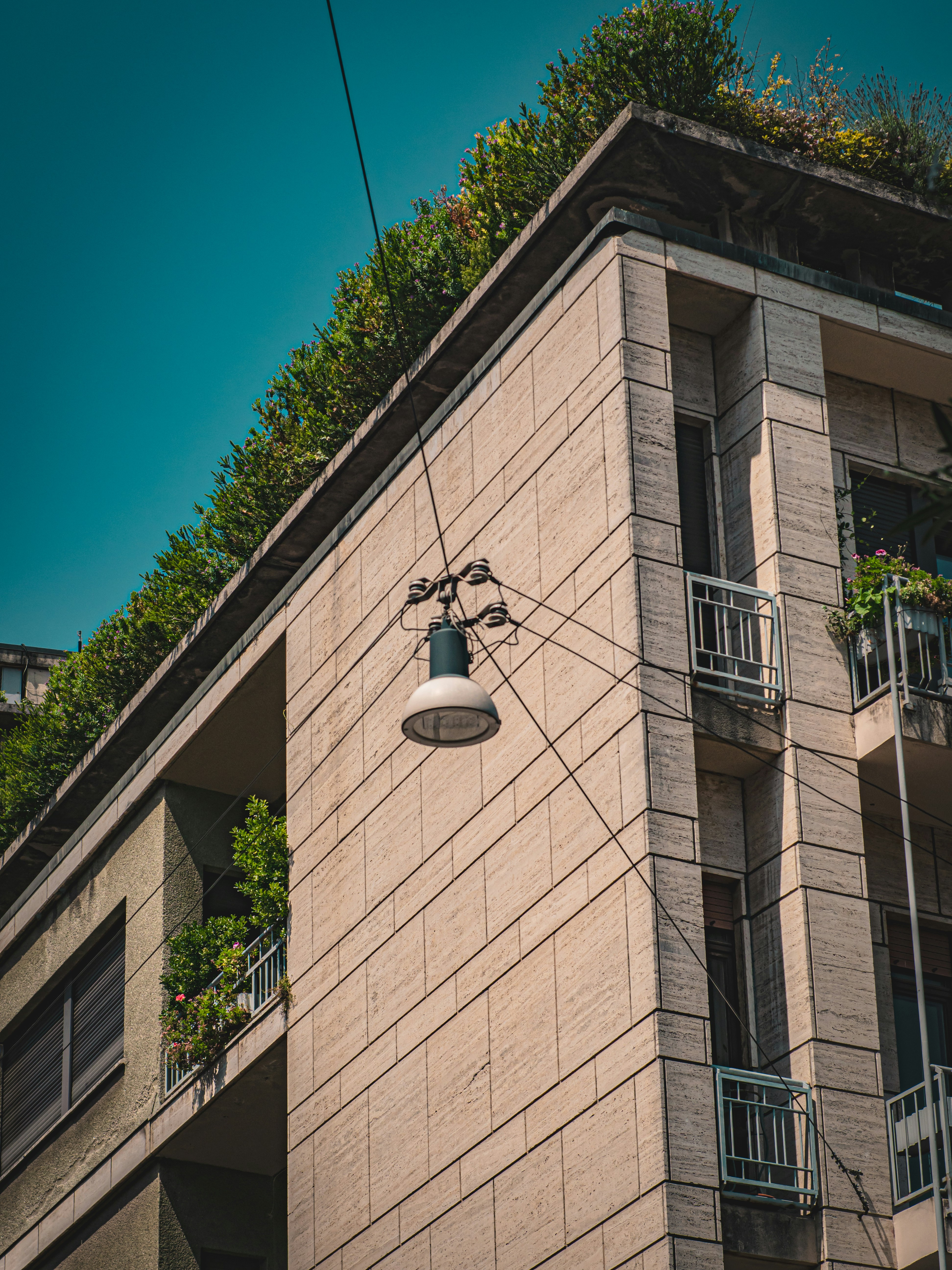 Urban Facade Under a Clear Blue Sky