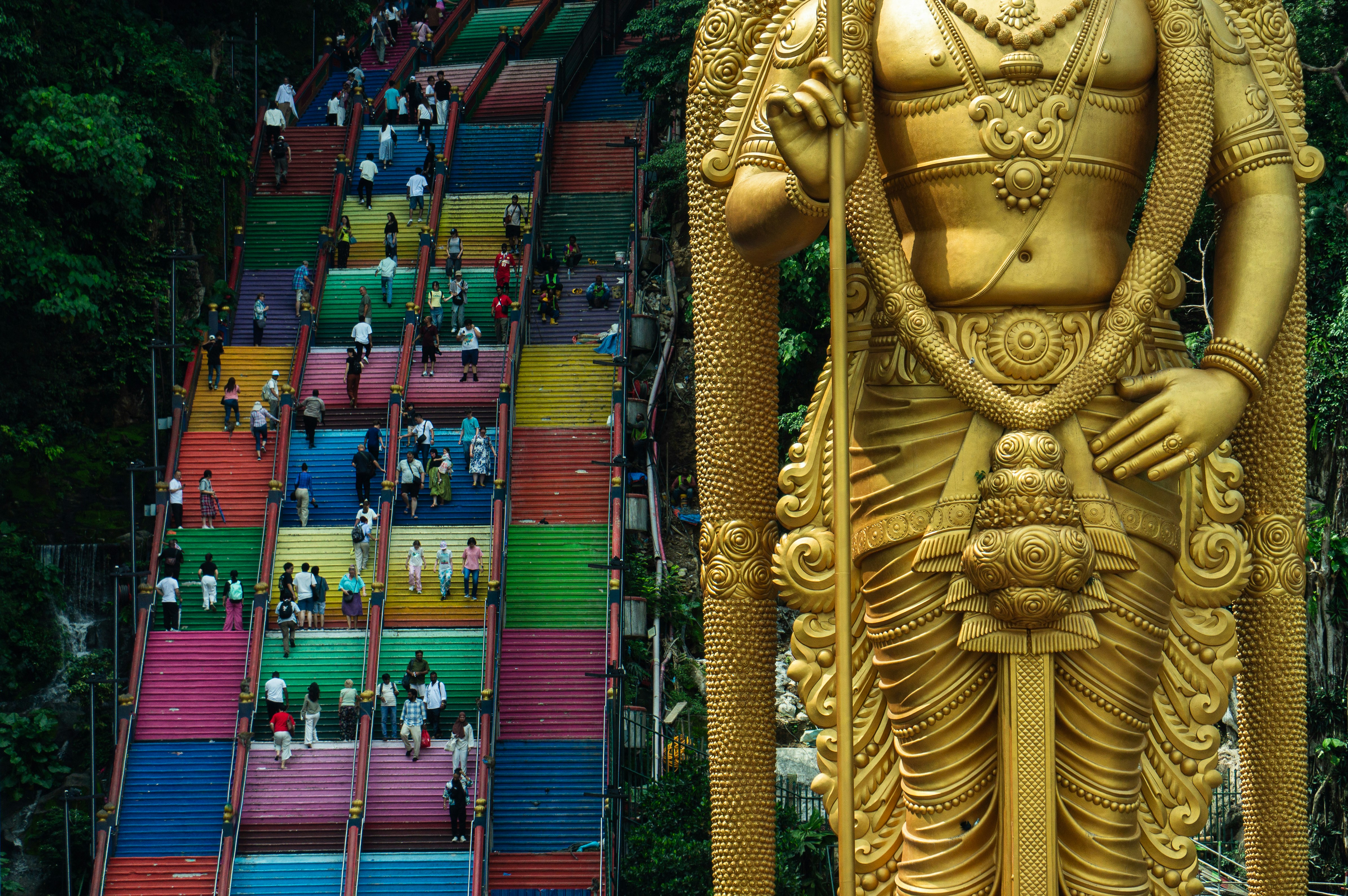 Rainbow Steps to Gold: People Ascend the Dragon Stairway