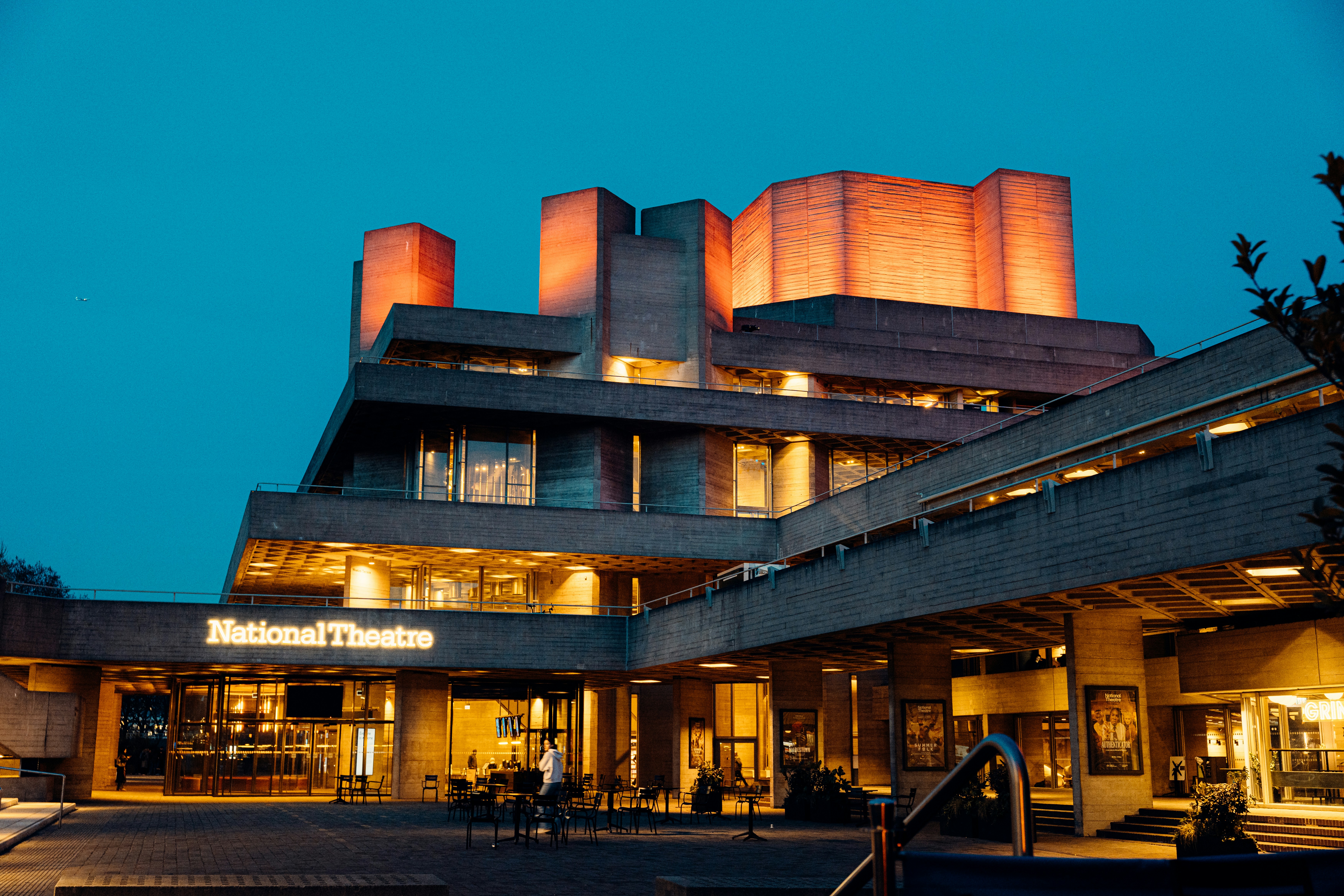 The Lanterned Facade of a National Theatre at Dusk