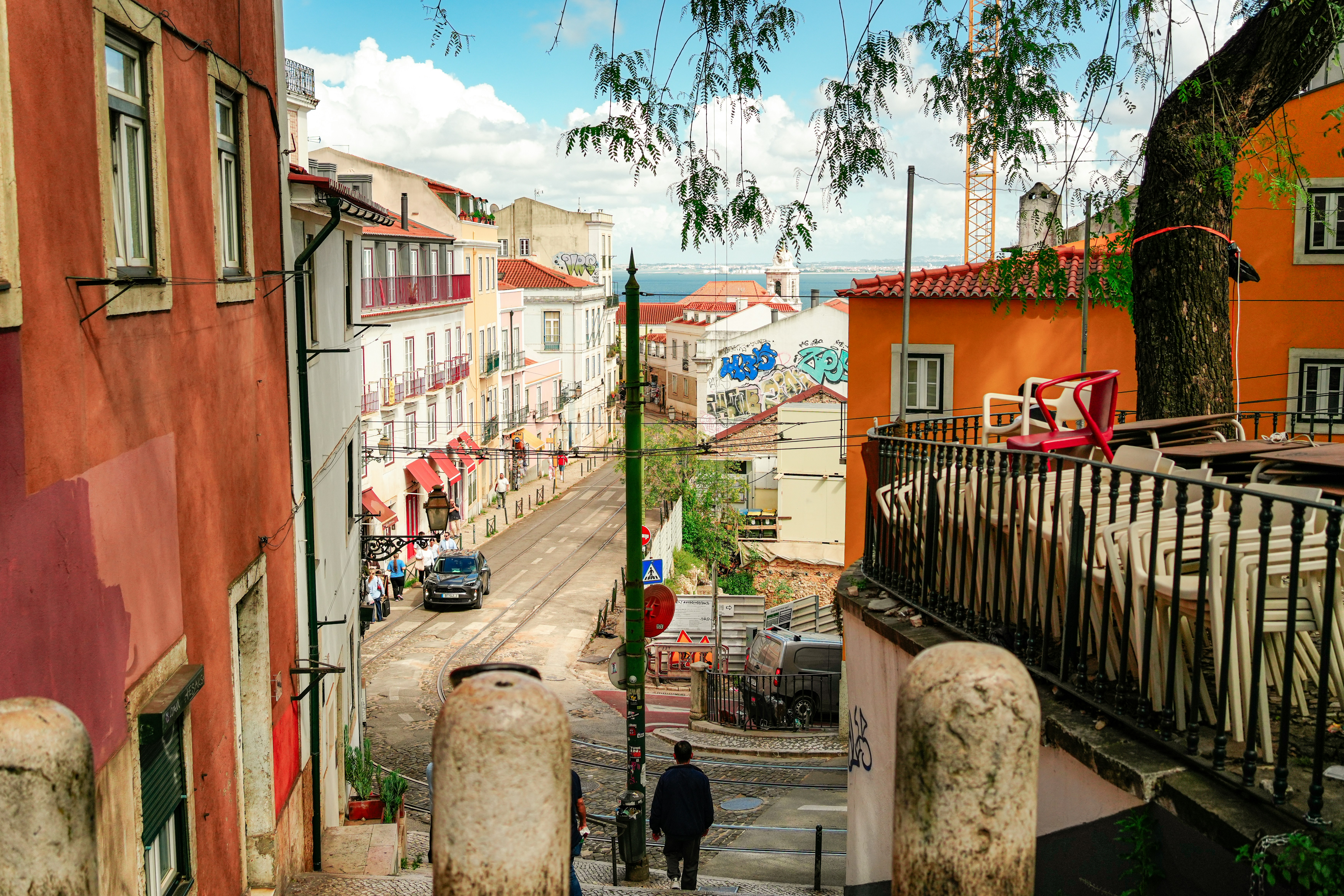 Colorful hillside street to the sea