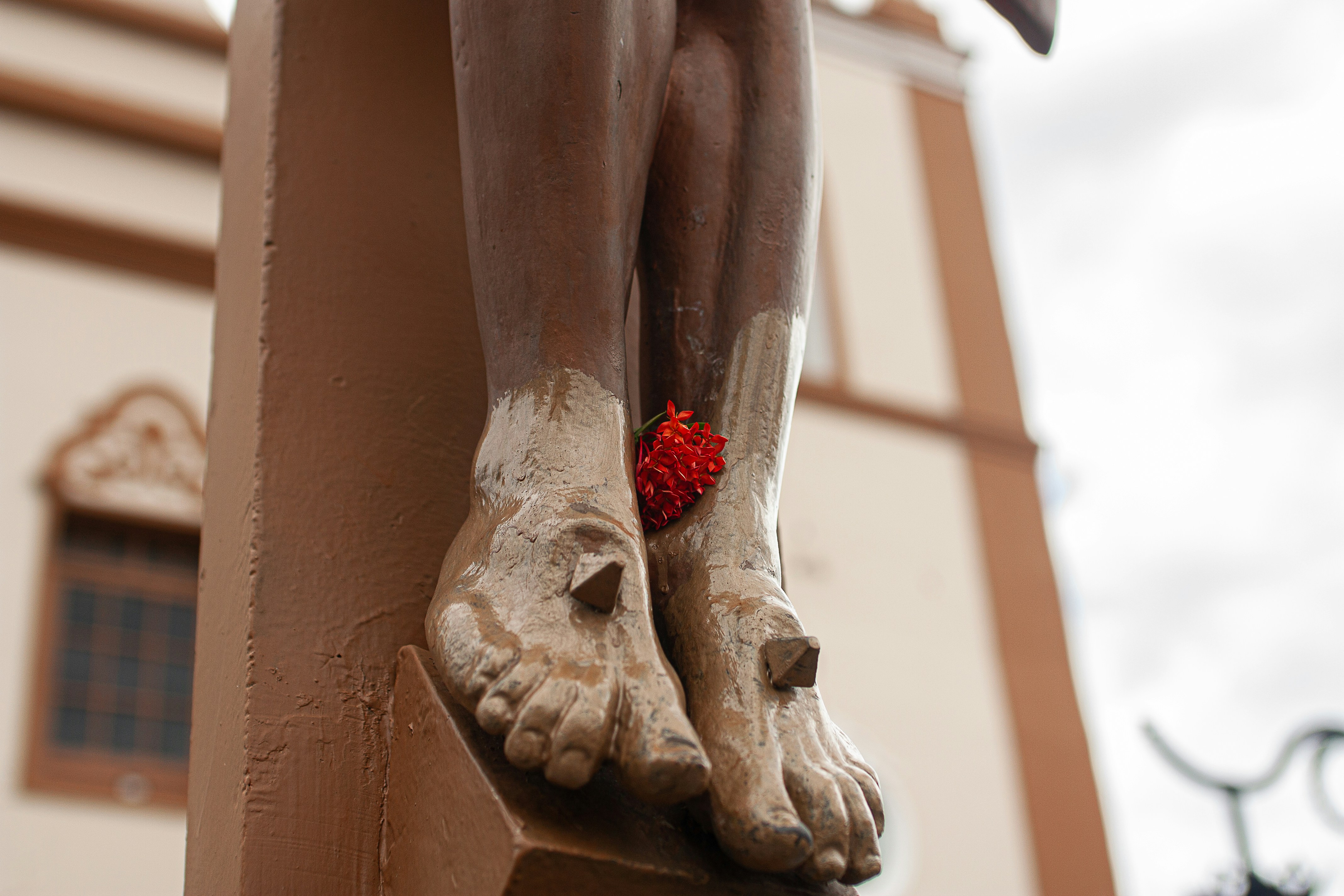Stone Feet with a Red Flower in the Nook