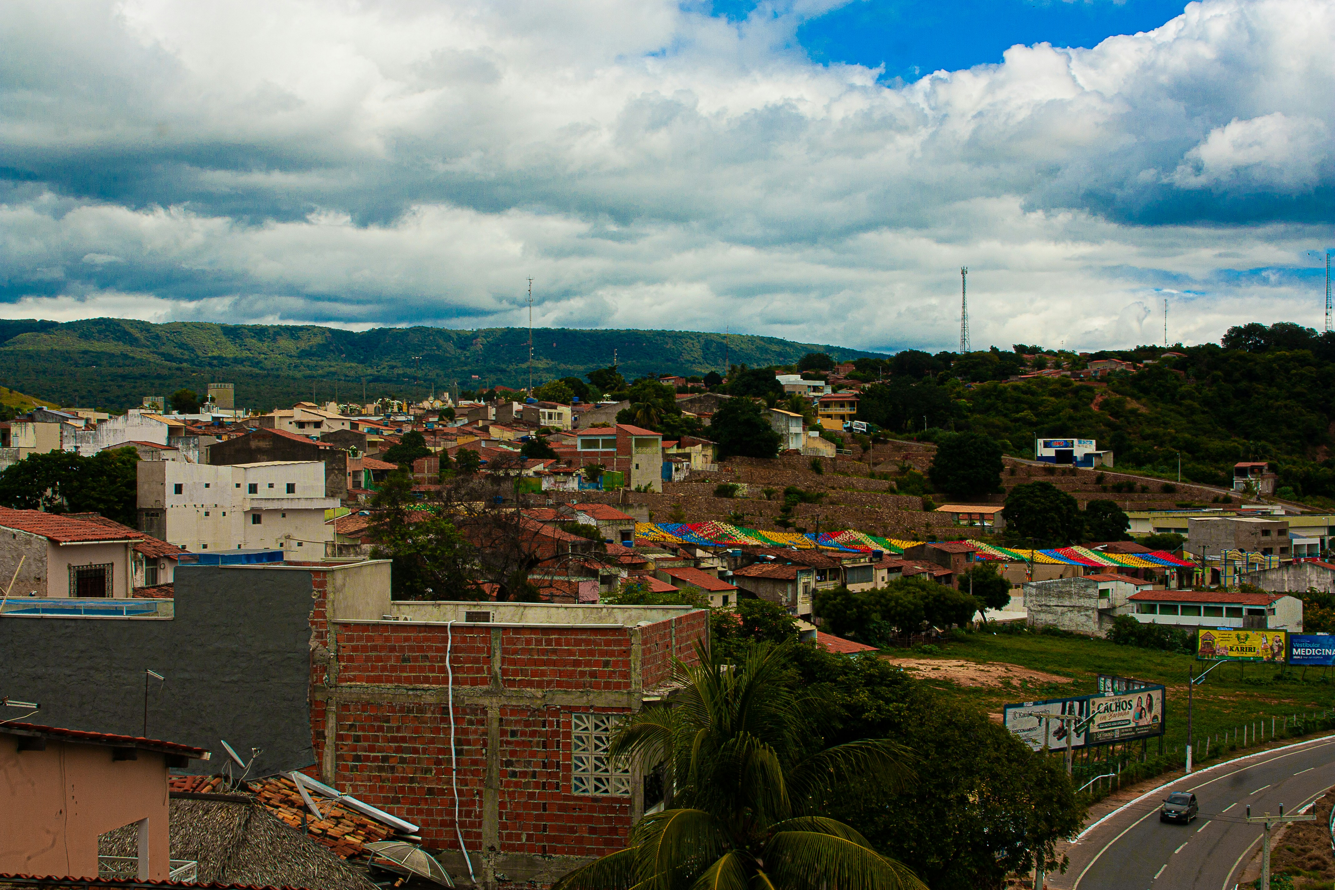 Colorful Market Roofscape Overlooking a Suburban Spine
