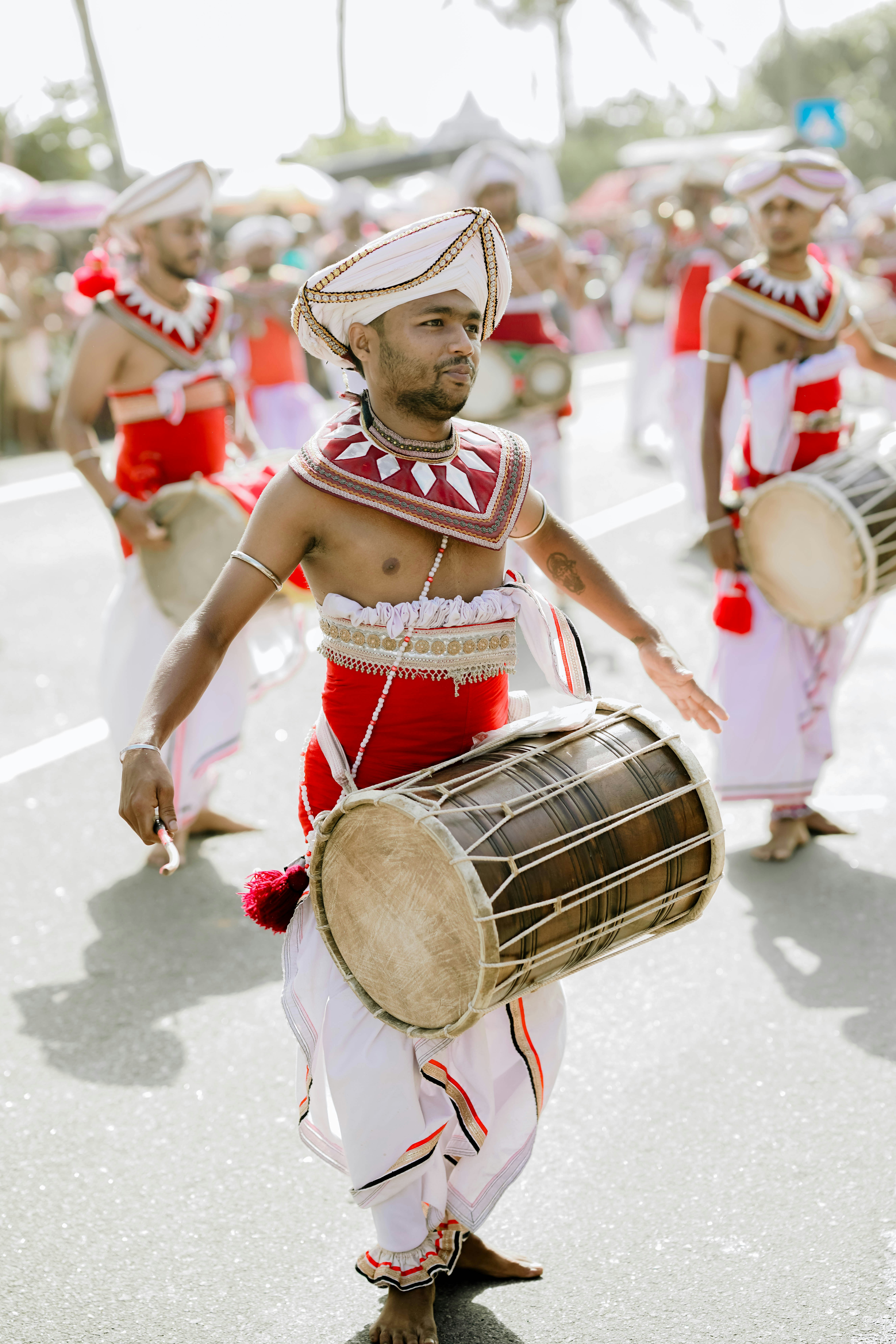 Rhythmic Drumline in Colorful Parade Attire