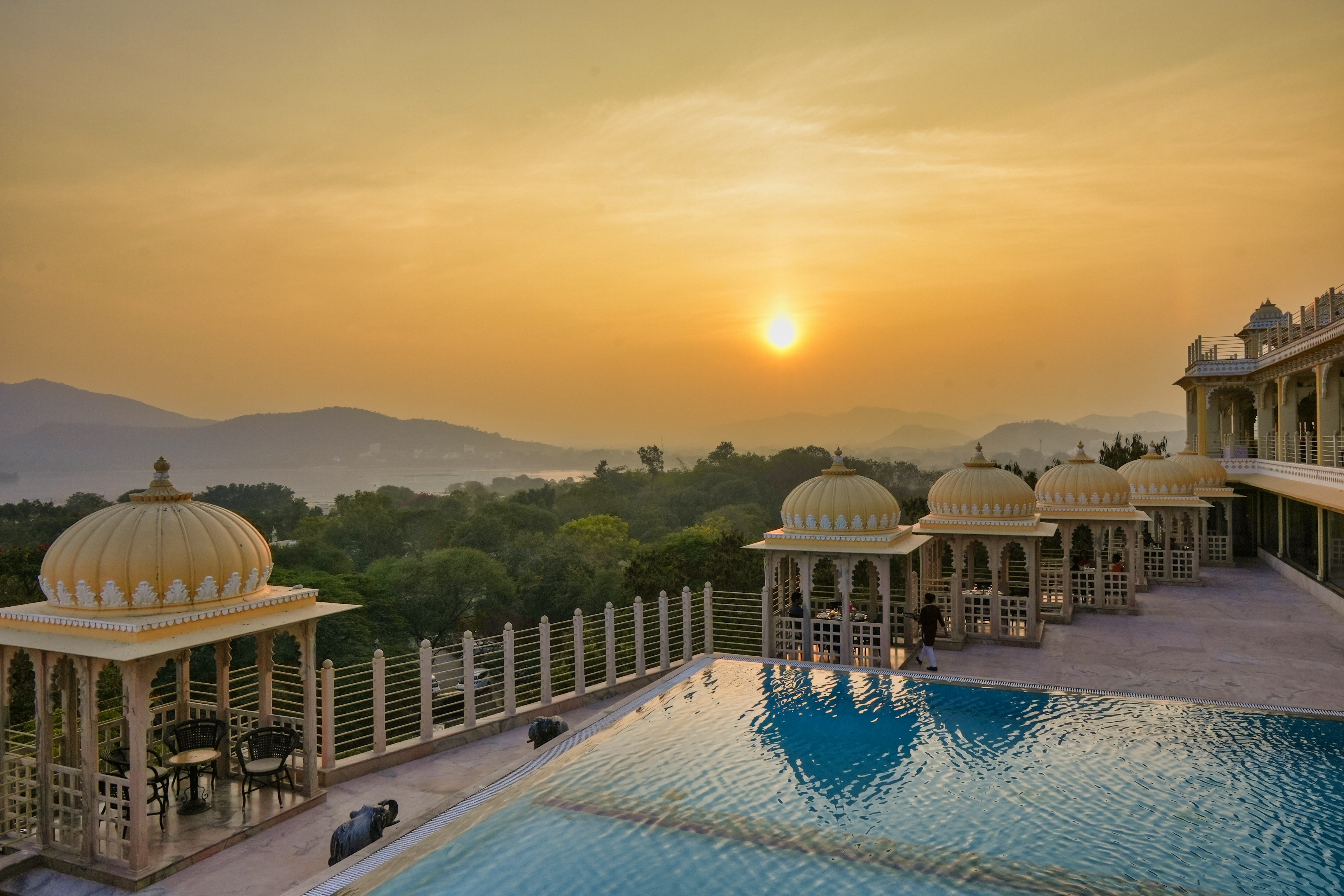 Sunset Reflections Over the Palatial Terrace