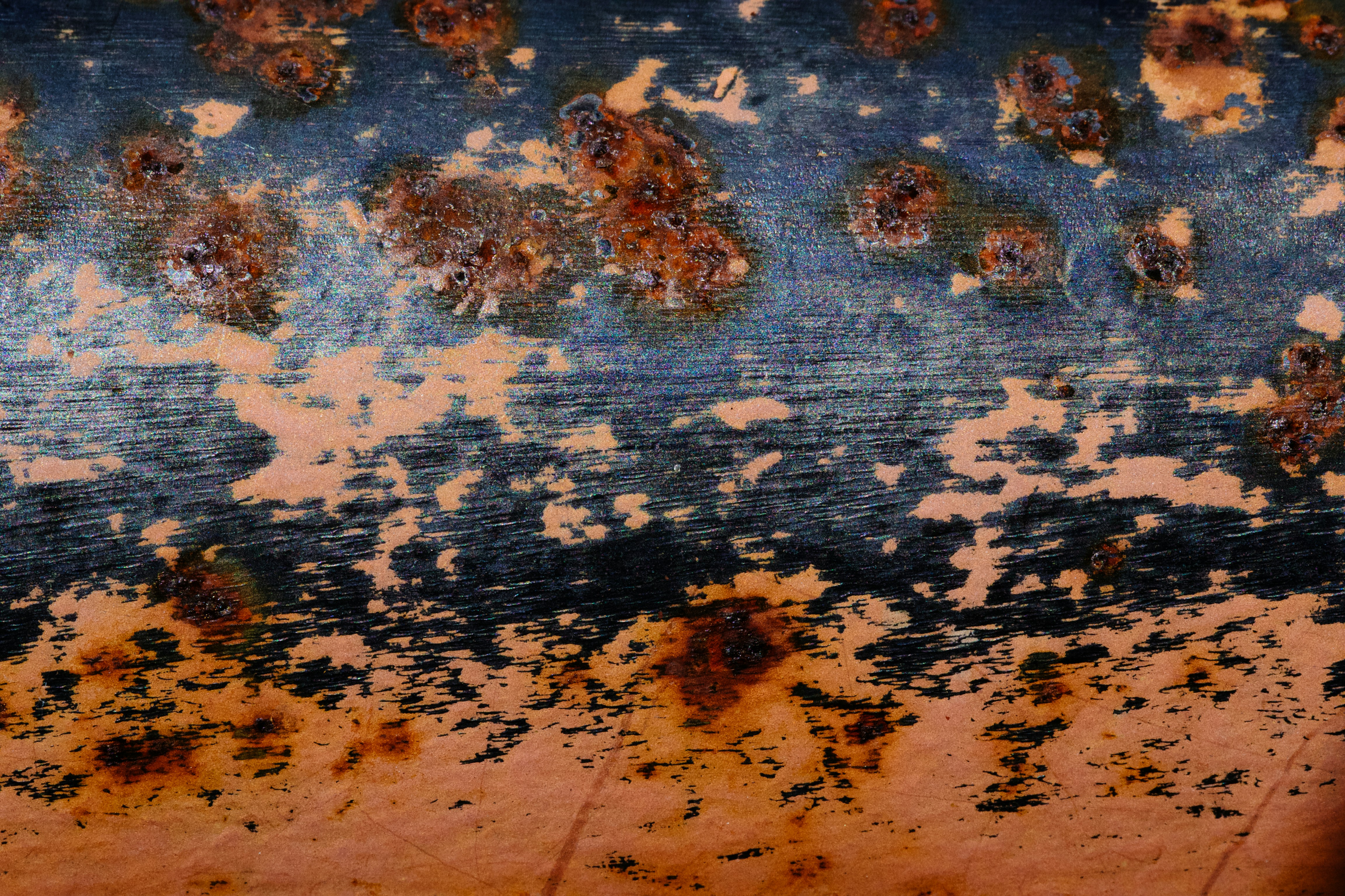 Rust and Ocean: Weathered Blue Planks Shrouded in Sunlit Rust