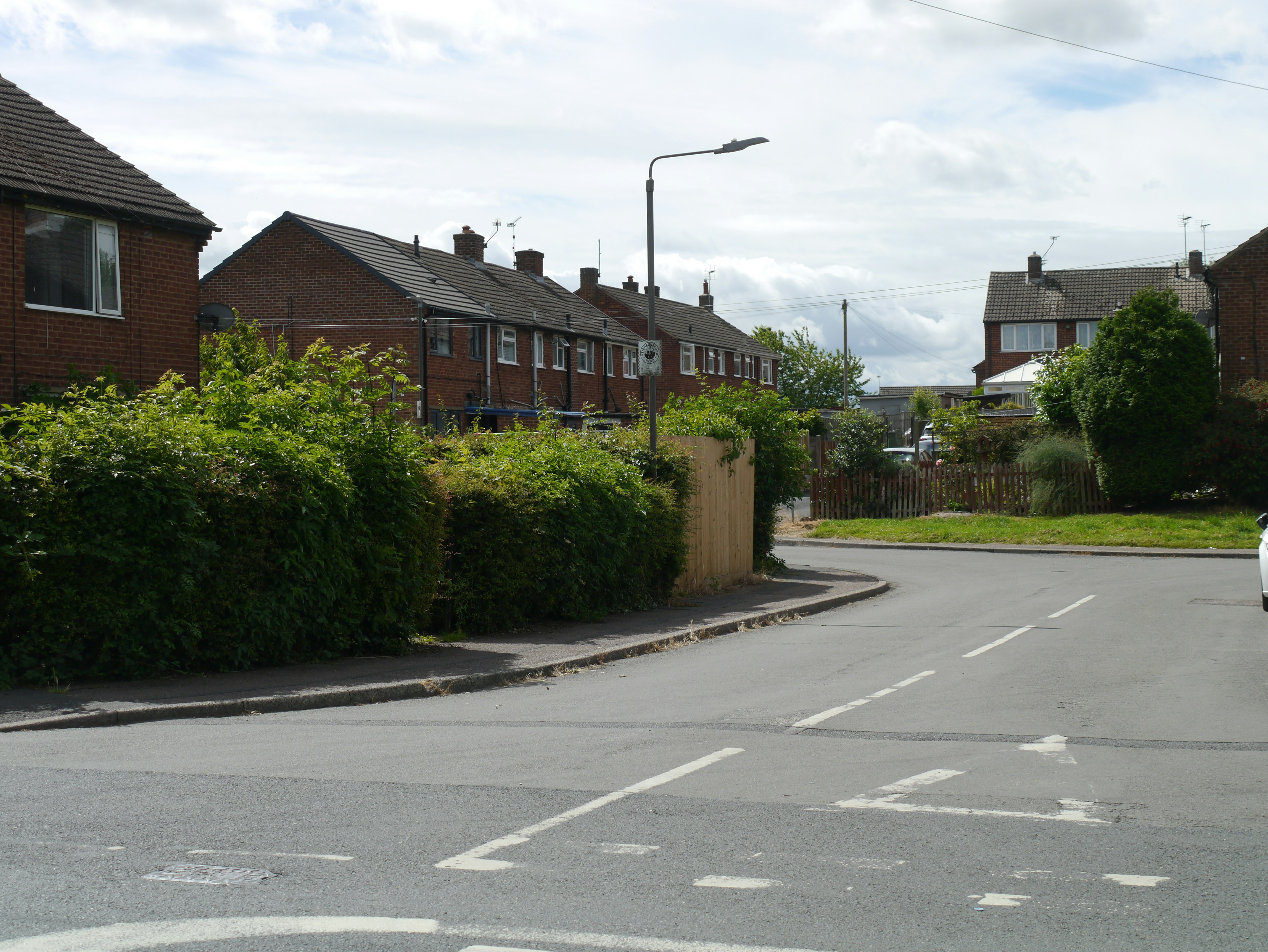 Quiet Suburban Curve: A Row of Homes Beneath a Partly Cloudy Sky