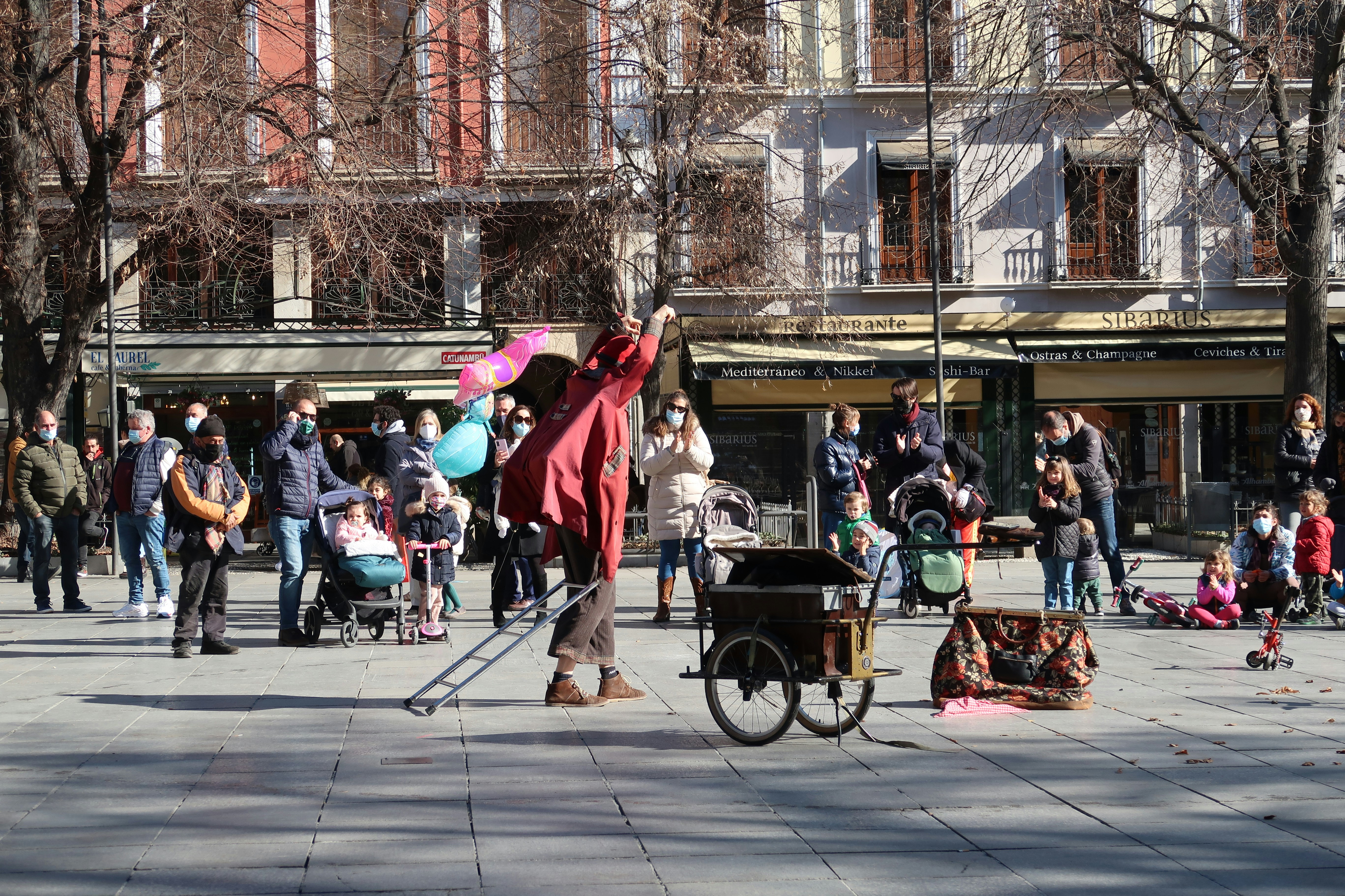 Street Performer in a Lively Plaza