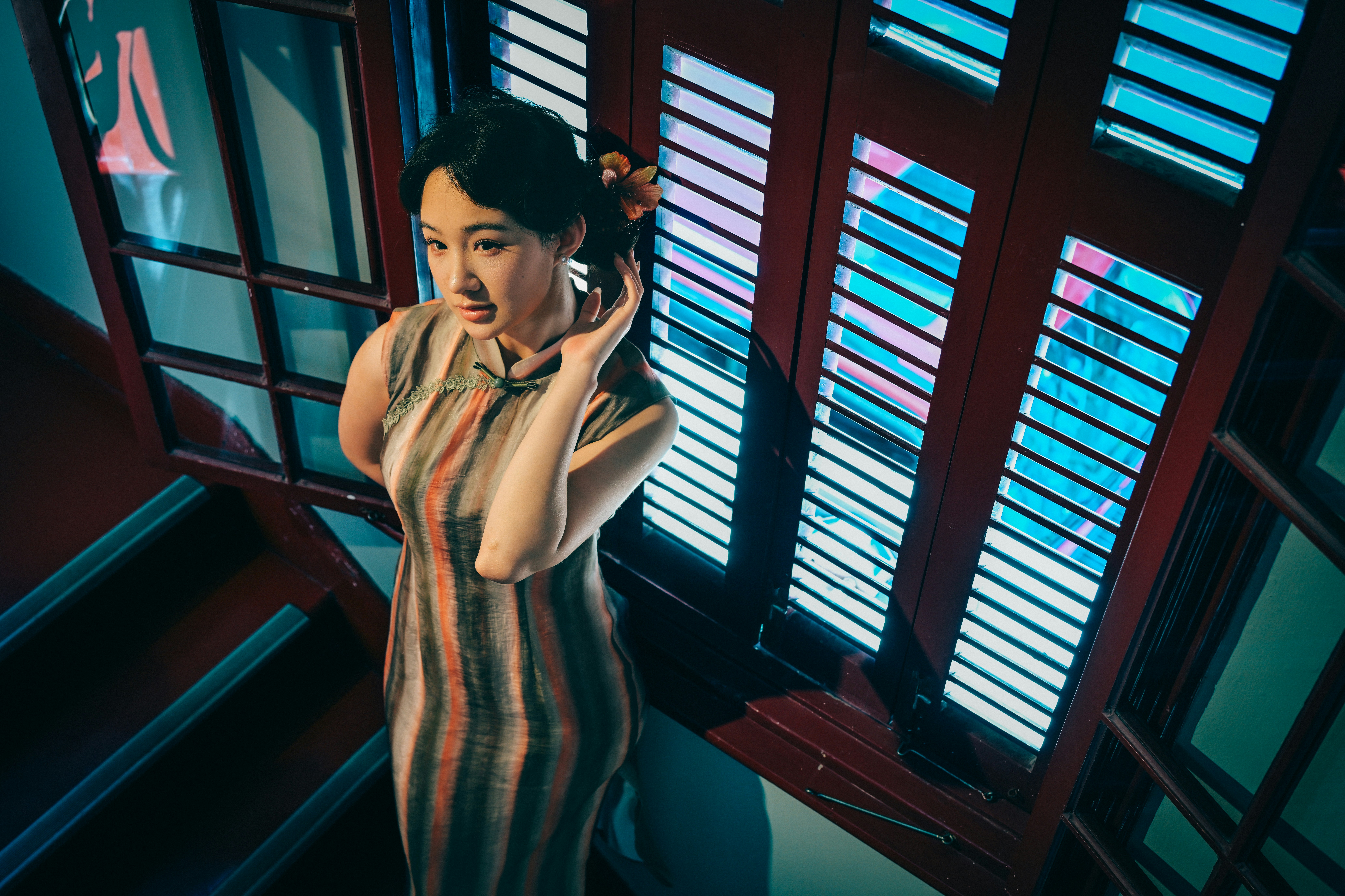 Elegance in the Red Stairwell