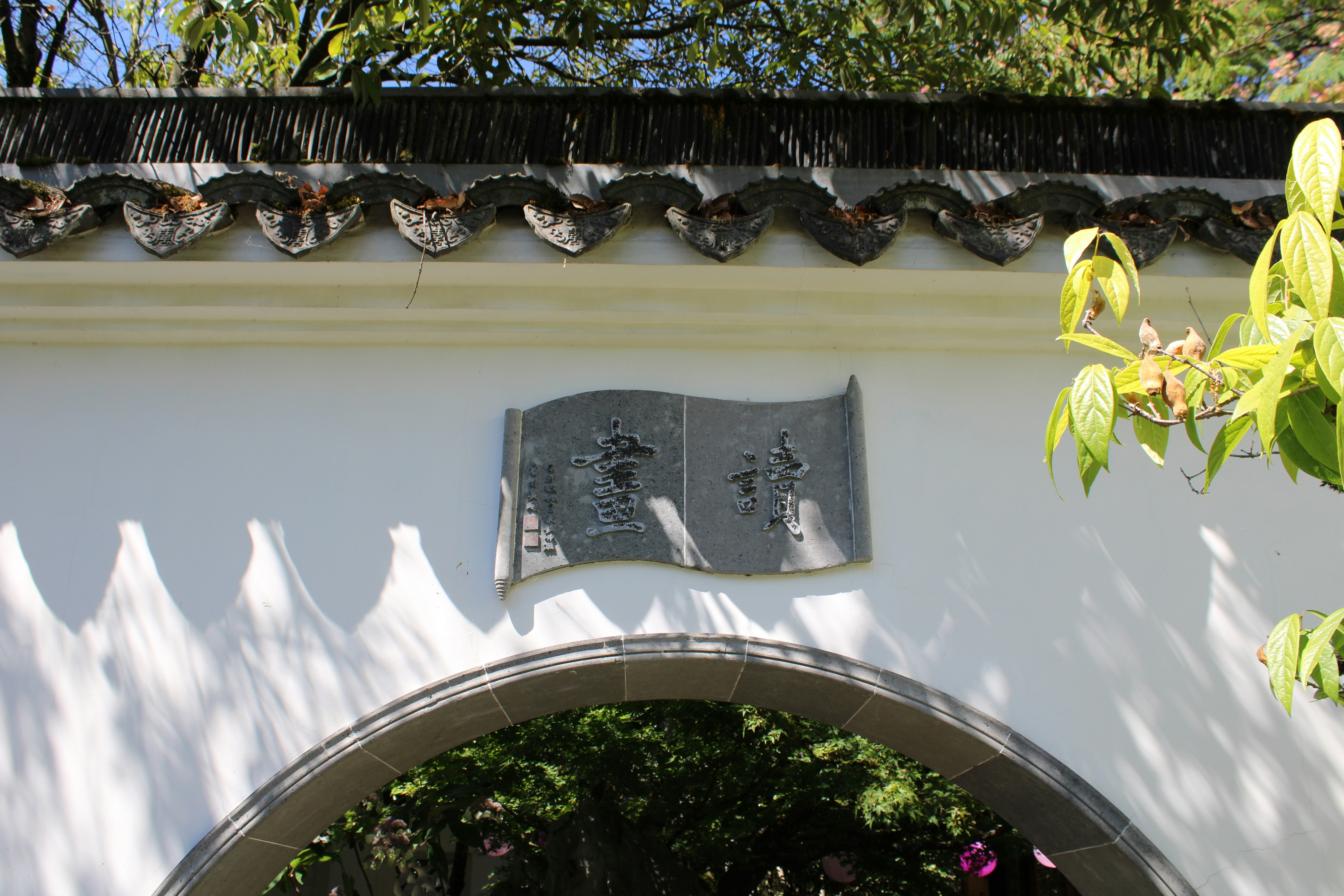 Traditional Chinese Arch Gate Framed by Lush Greenery