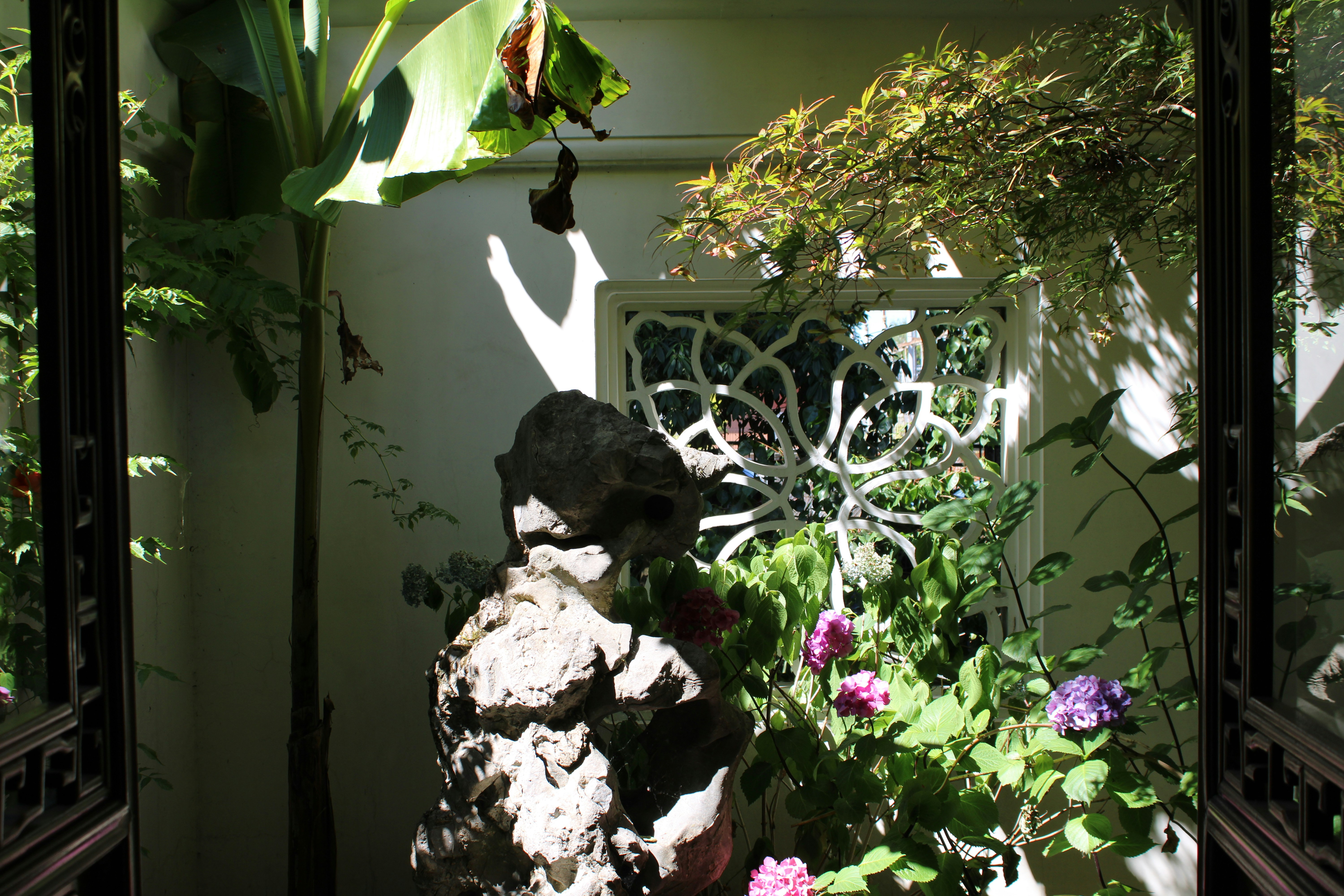 Zen Rock Garden Amid Blooming Foliage