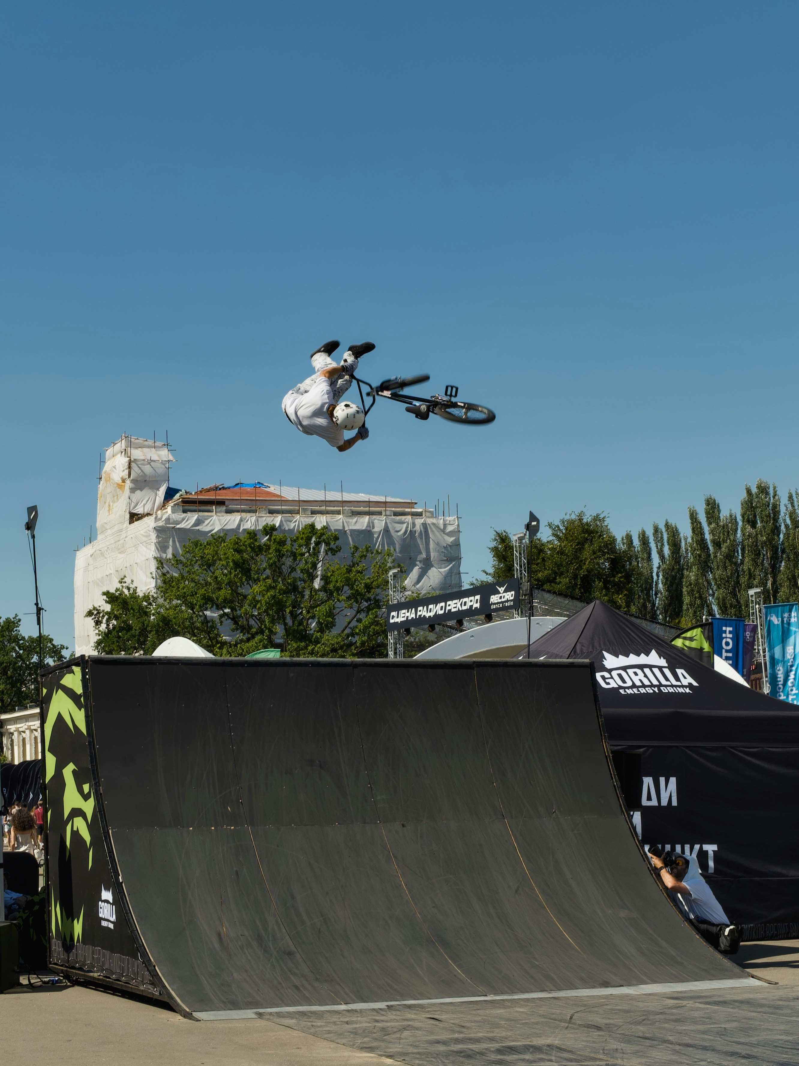 Aerial Stunt: Rider Inverted Over the Ramp