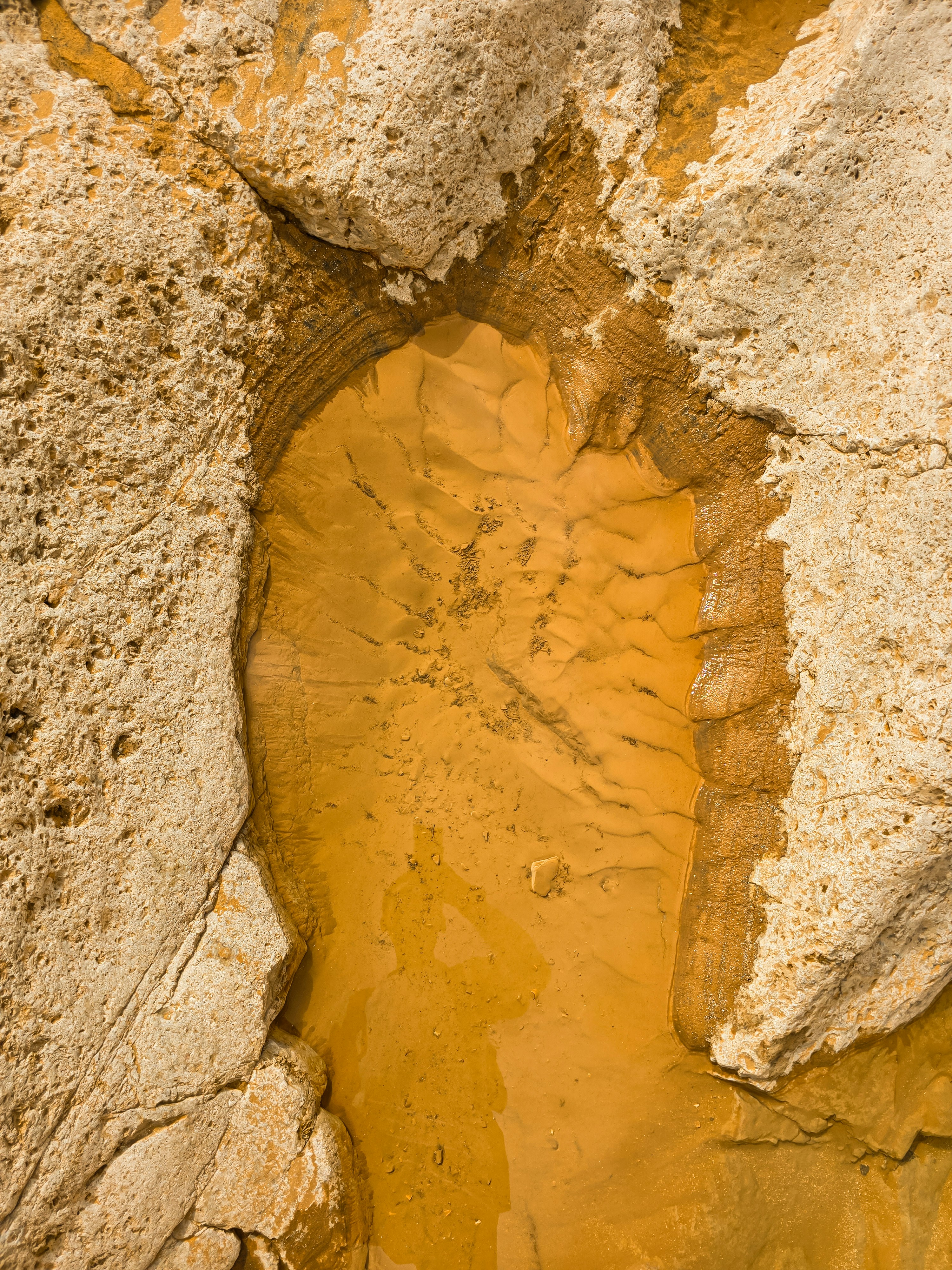 Desert-River Echo: A Footprint in Golden Sand Between Weathered Walls