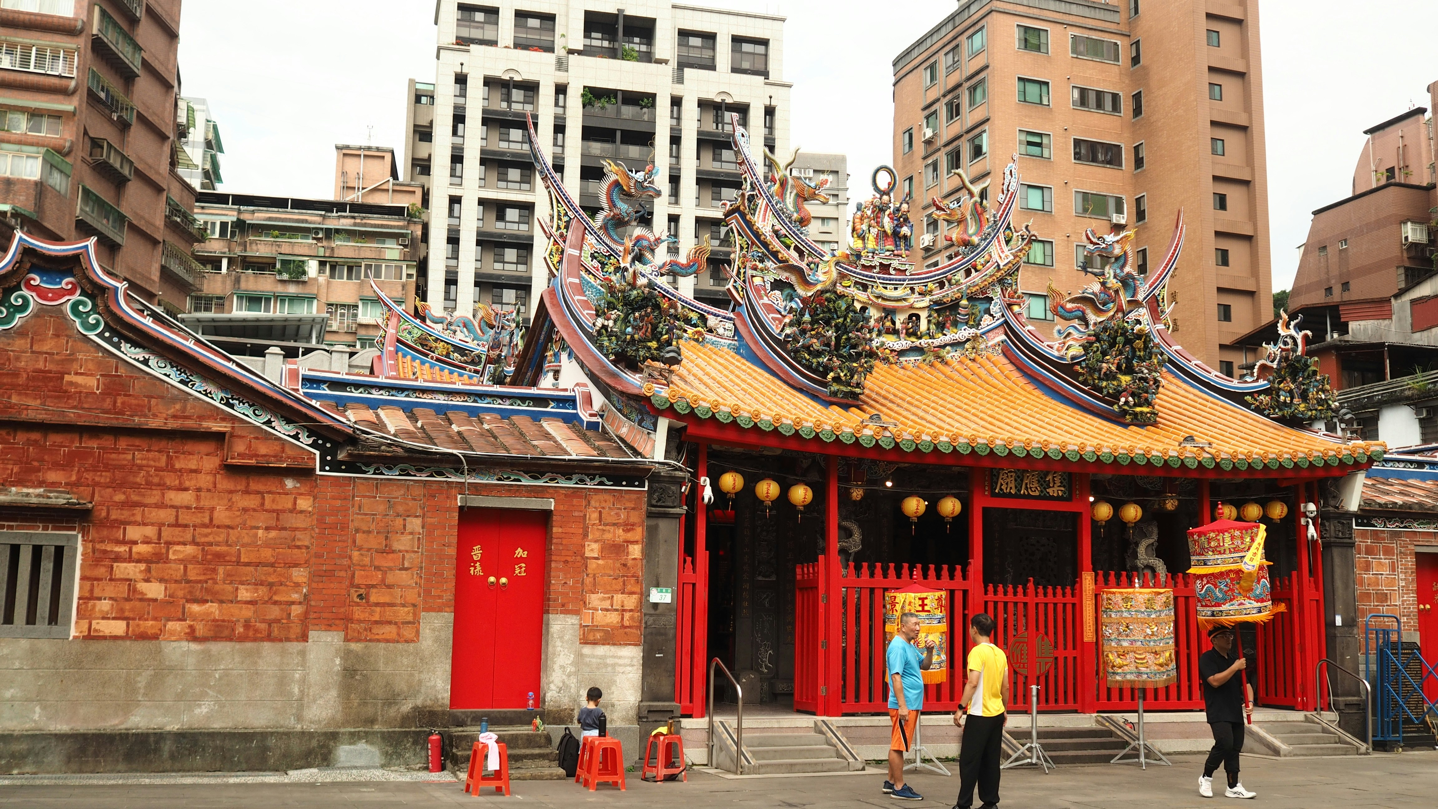 Colorful Chinese Temple Amid Urban Backdrop