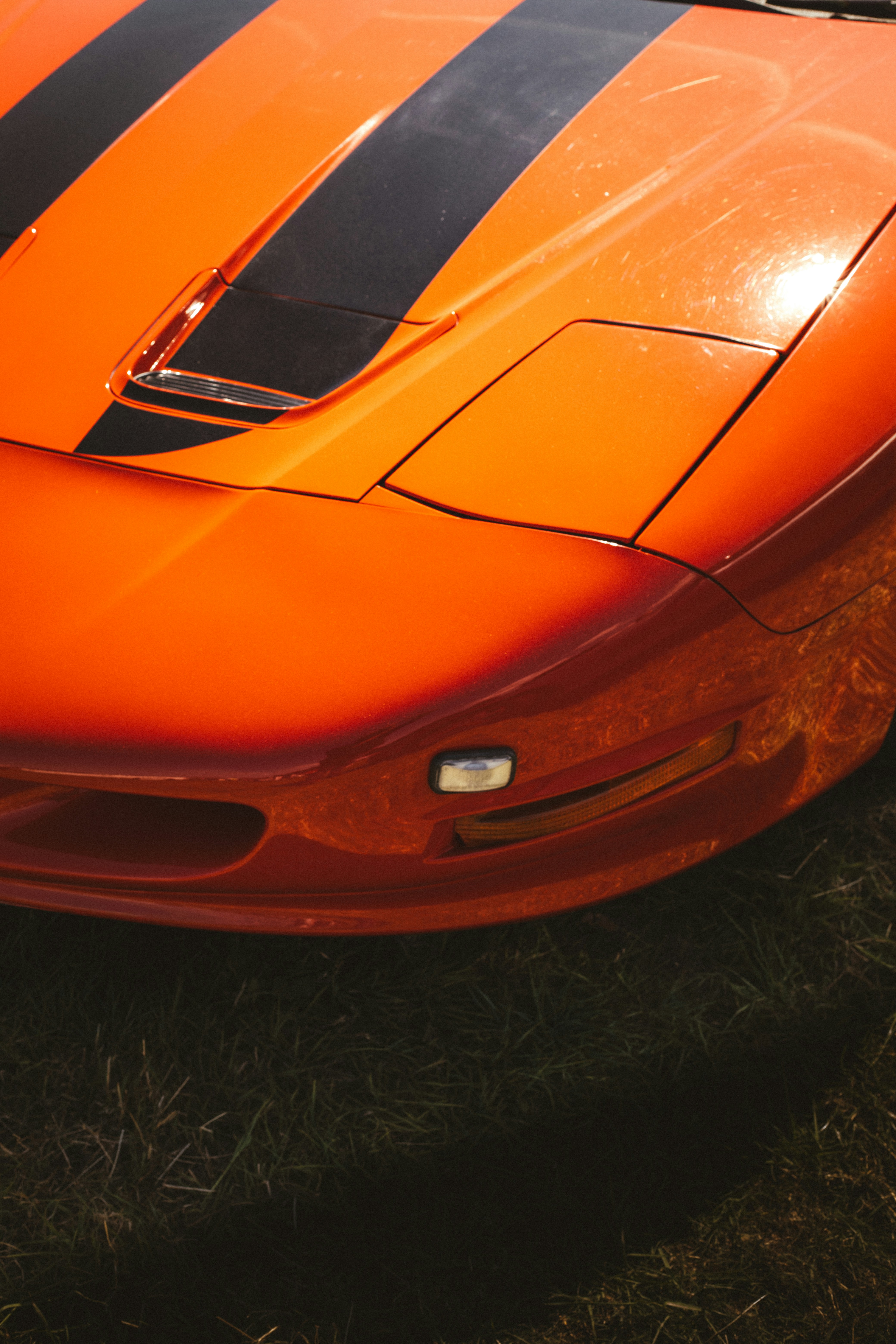 Orange Velocity: Curves and Stripes on a Car Hood