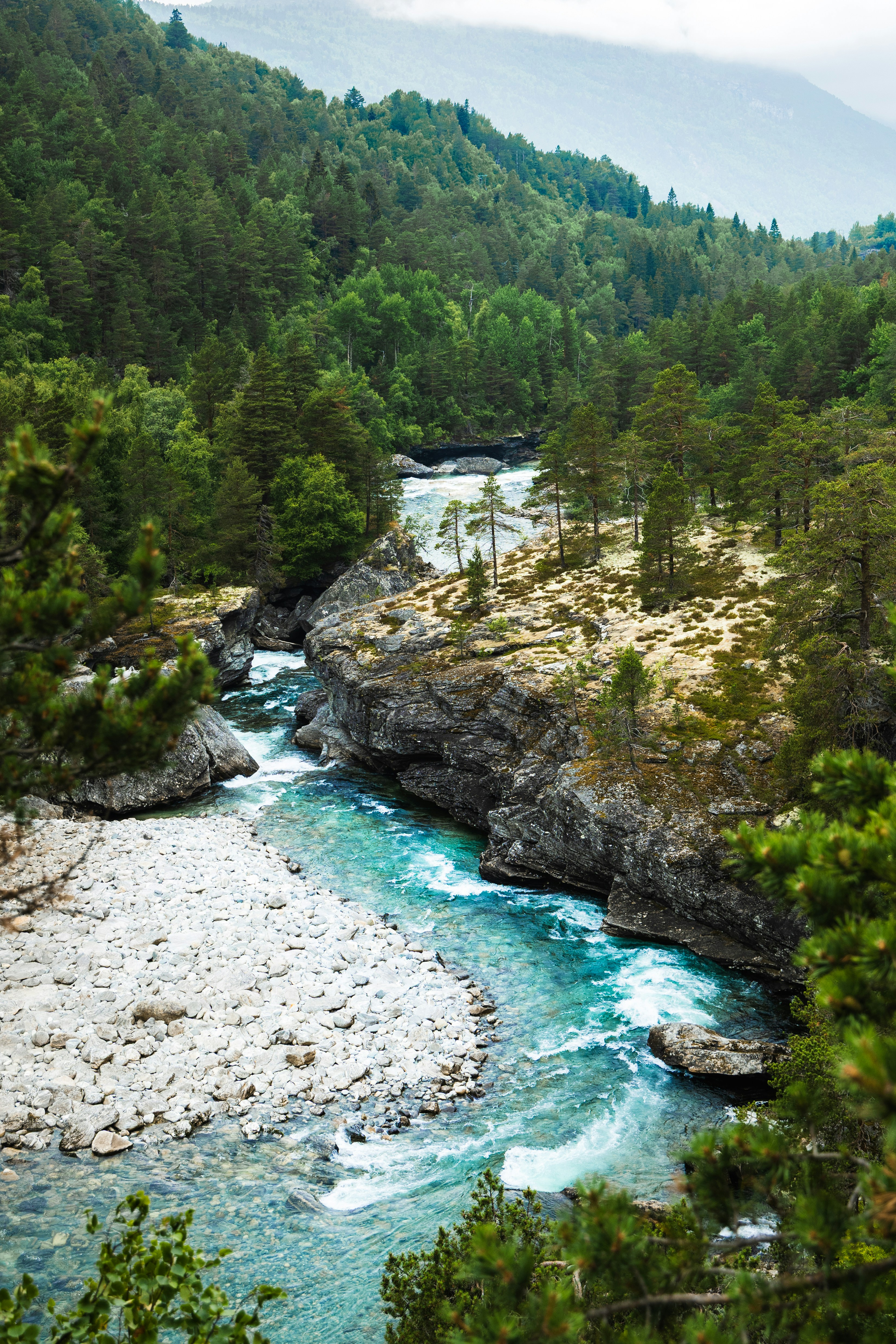 Turquoise River Winding Through Granite Forest