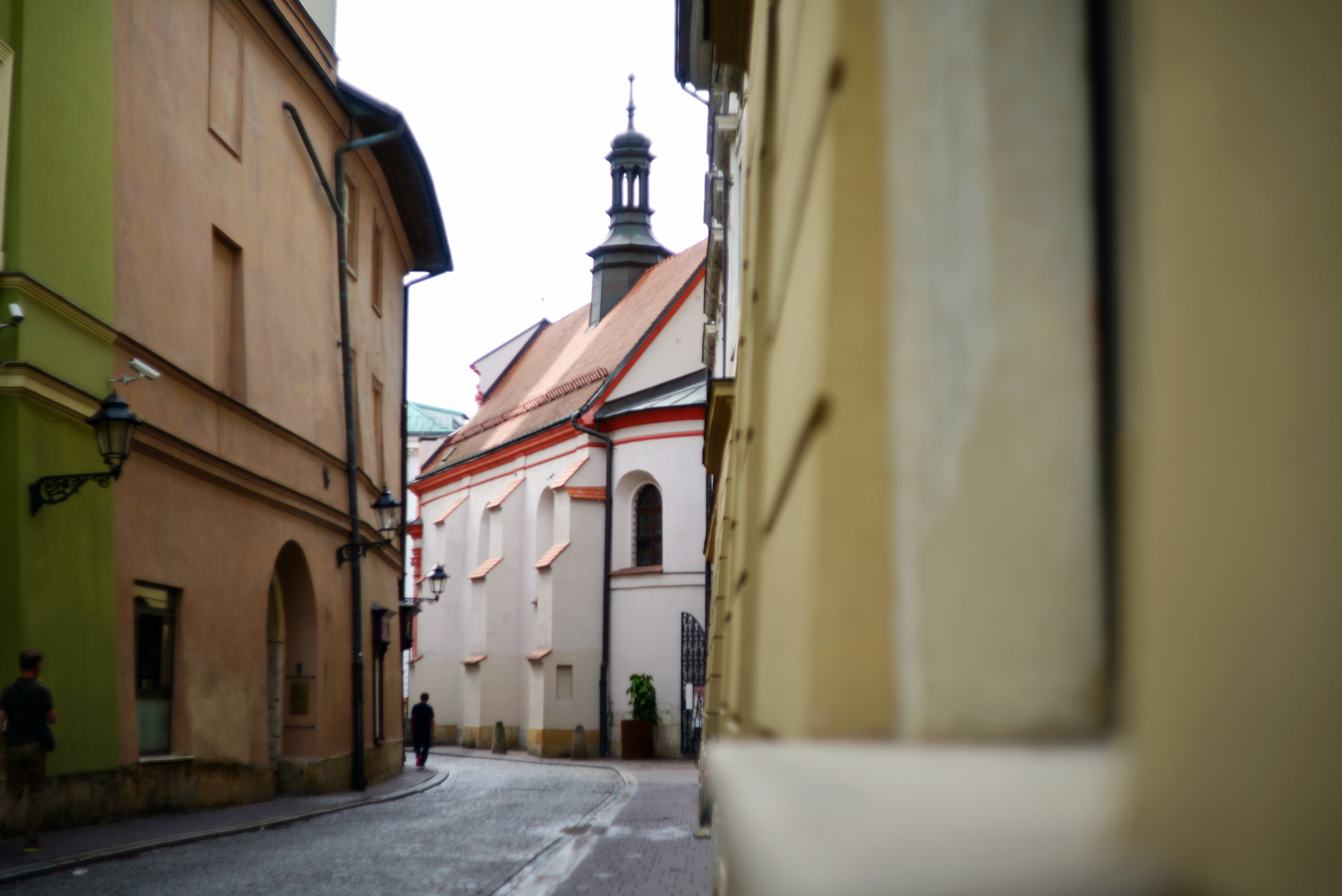 Narrow European Lane Framed by Historic Facades
