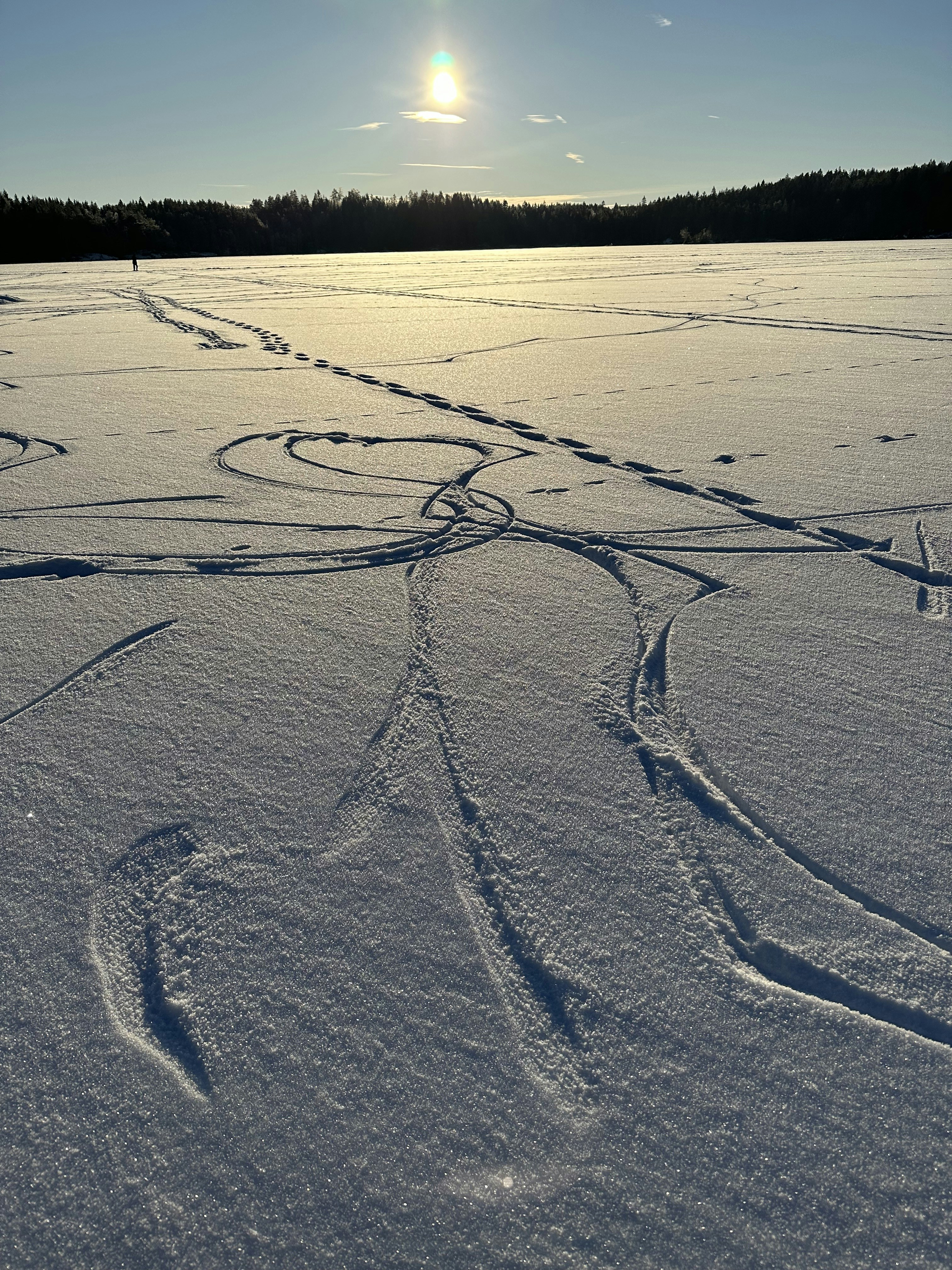 Sunlit Traces: Snowfield Patterns under a Cold Morning Sky