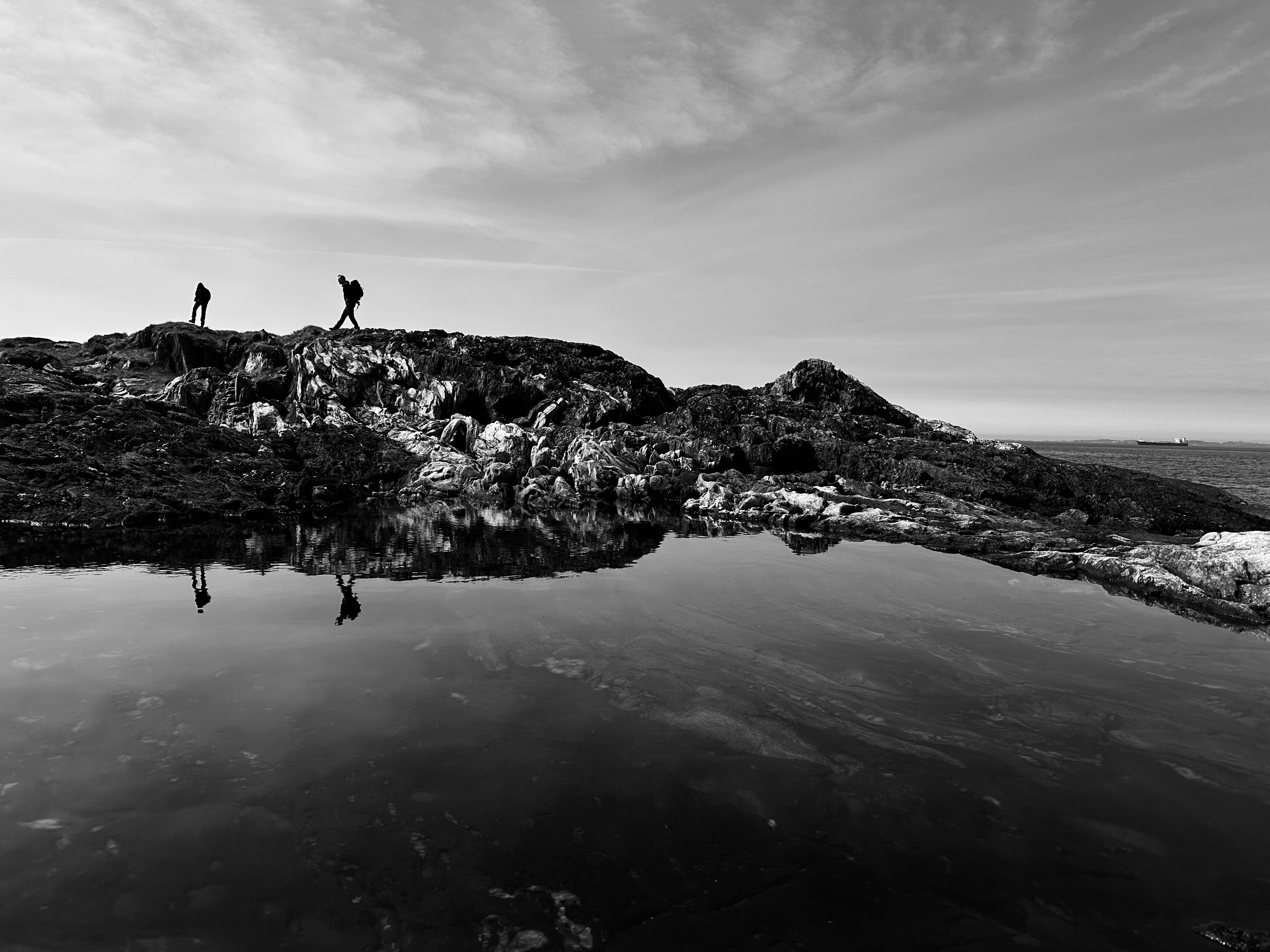 Silhouetted Wanderers on a Tidal Ridge