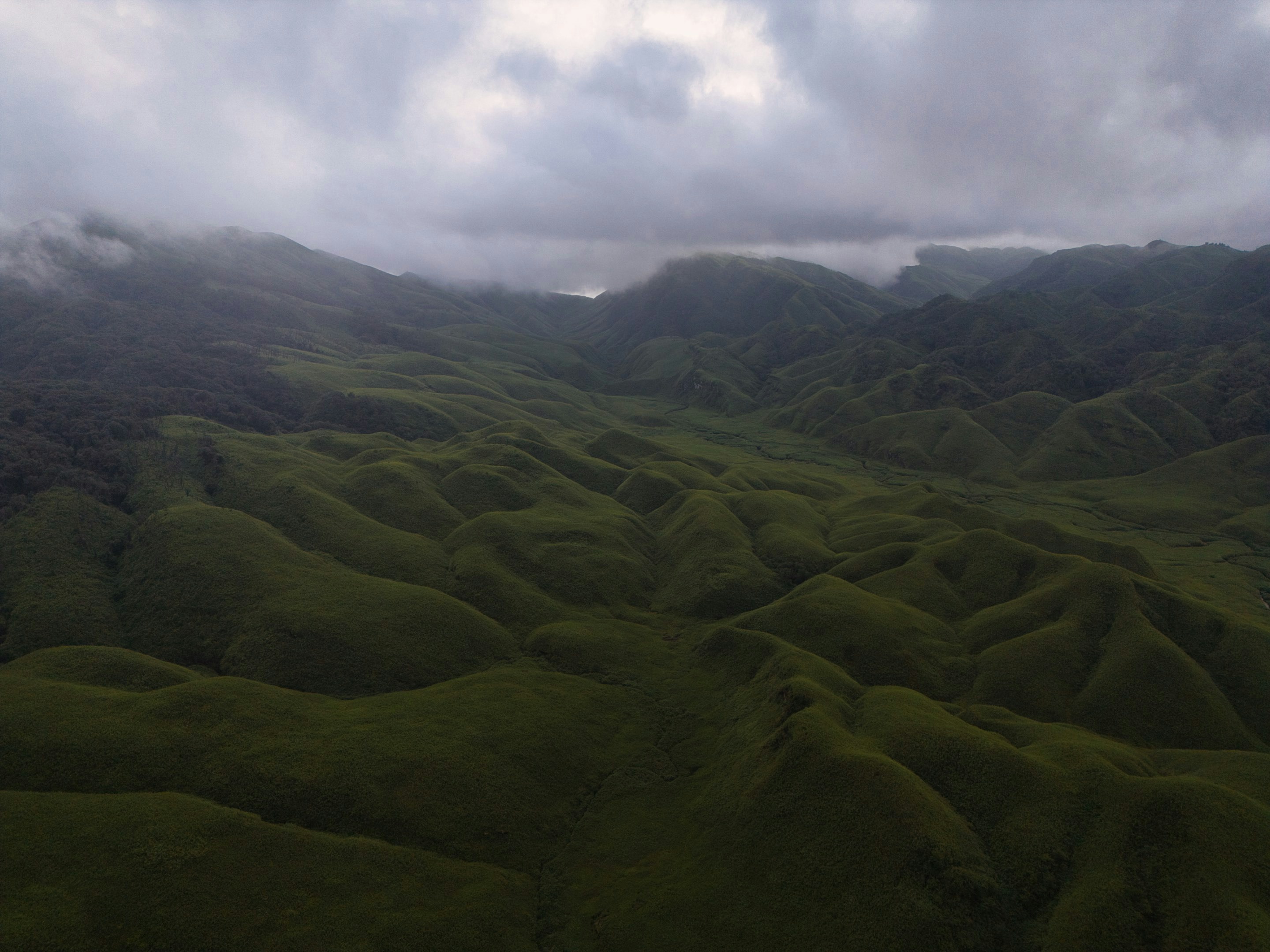 Green Sea of Hills under a Cloudy Crown