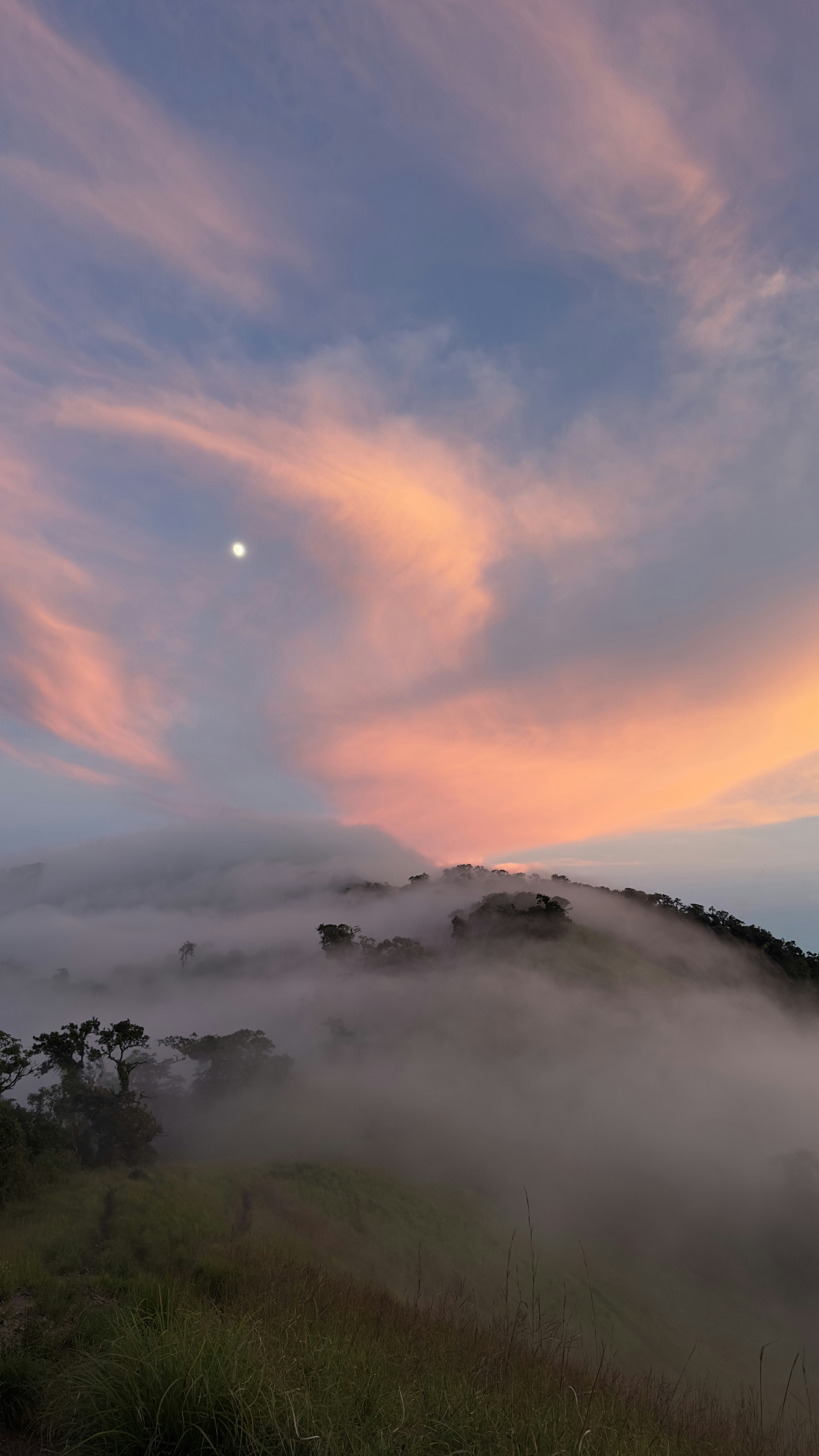 Moonlit Mist Over a Sunset Ridge