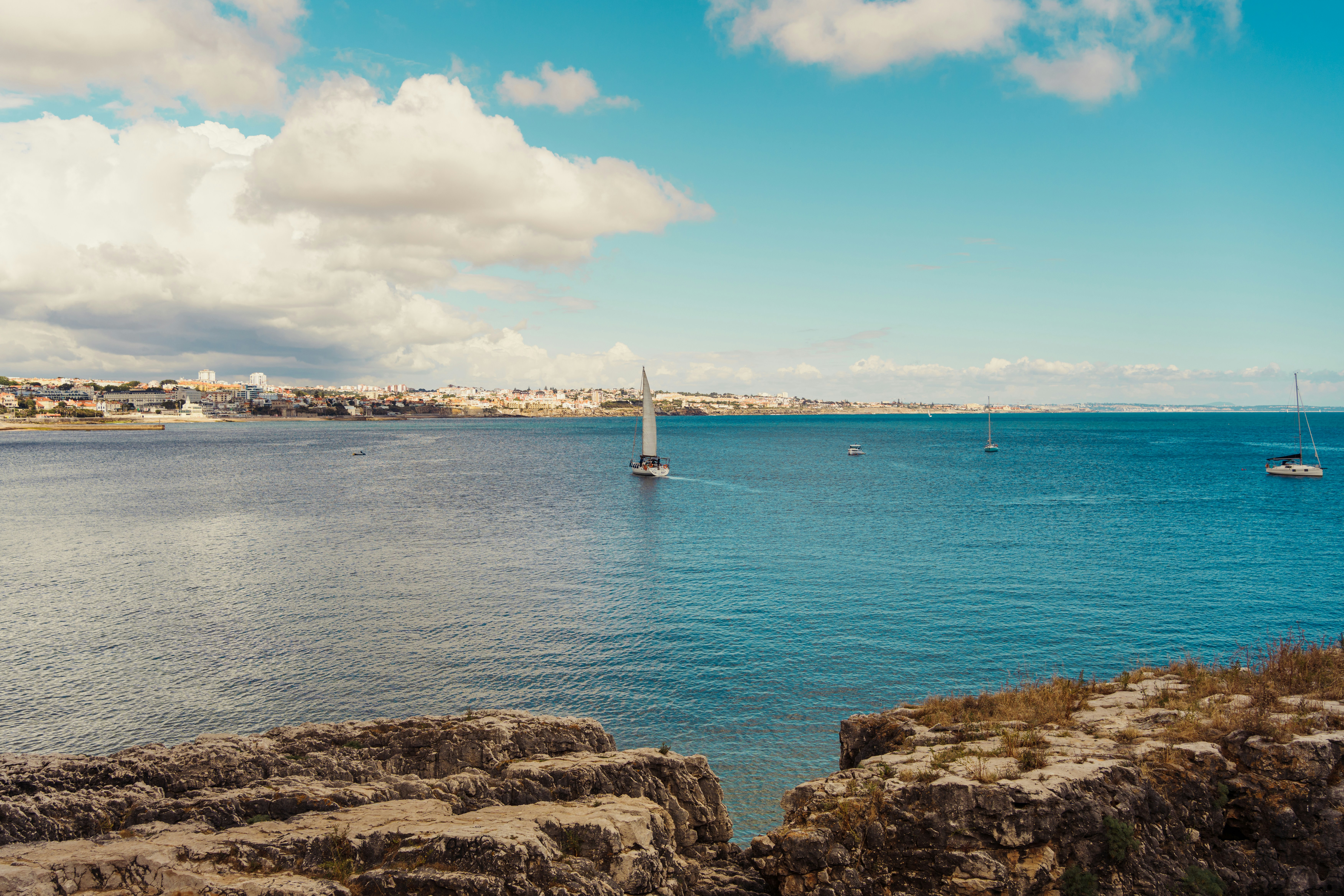 Coastal Vista: Sailboats at Blue Horizon