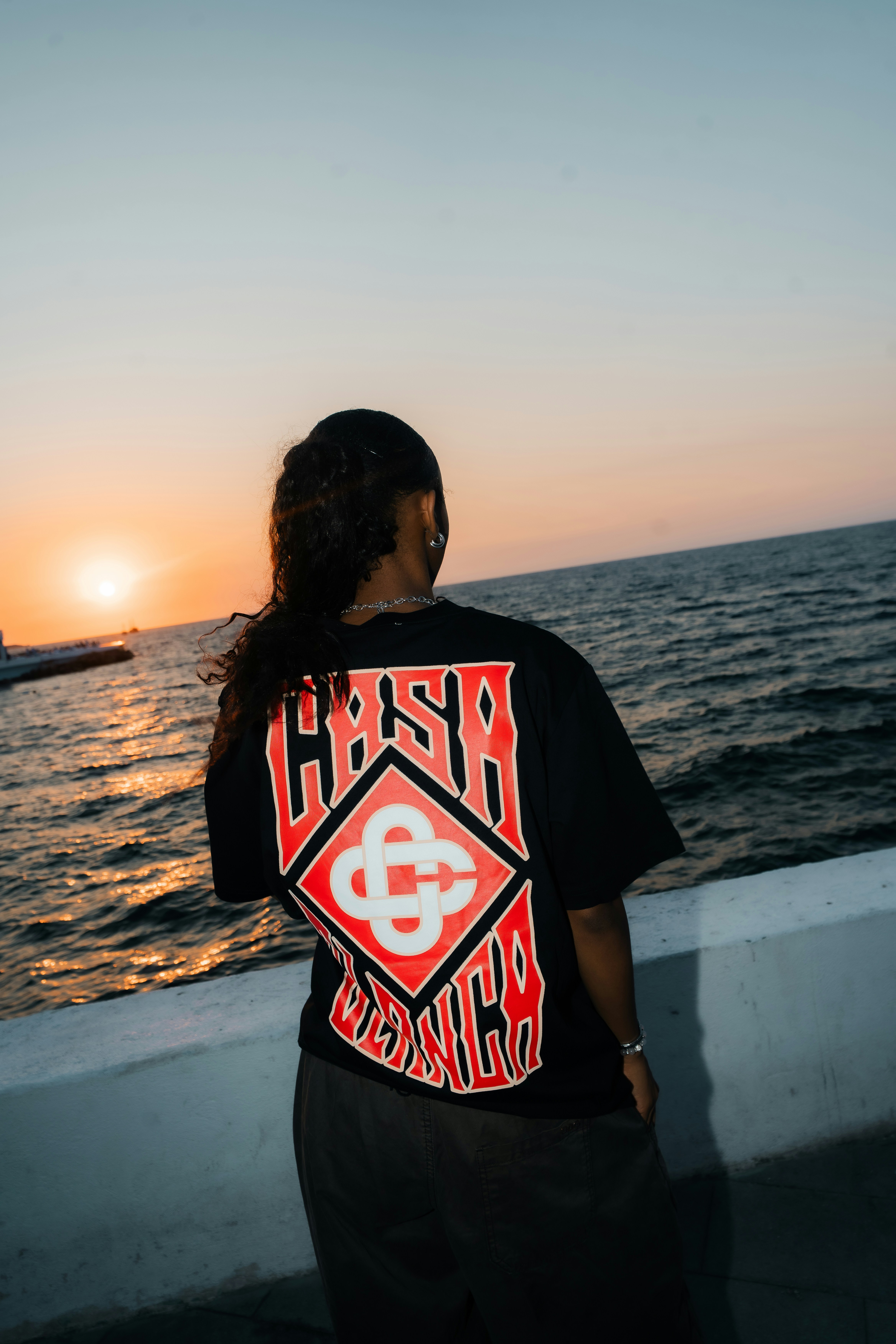 Sunset Silhouette: A Solo Moment on the Ocean Rail
