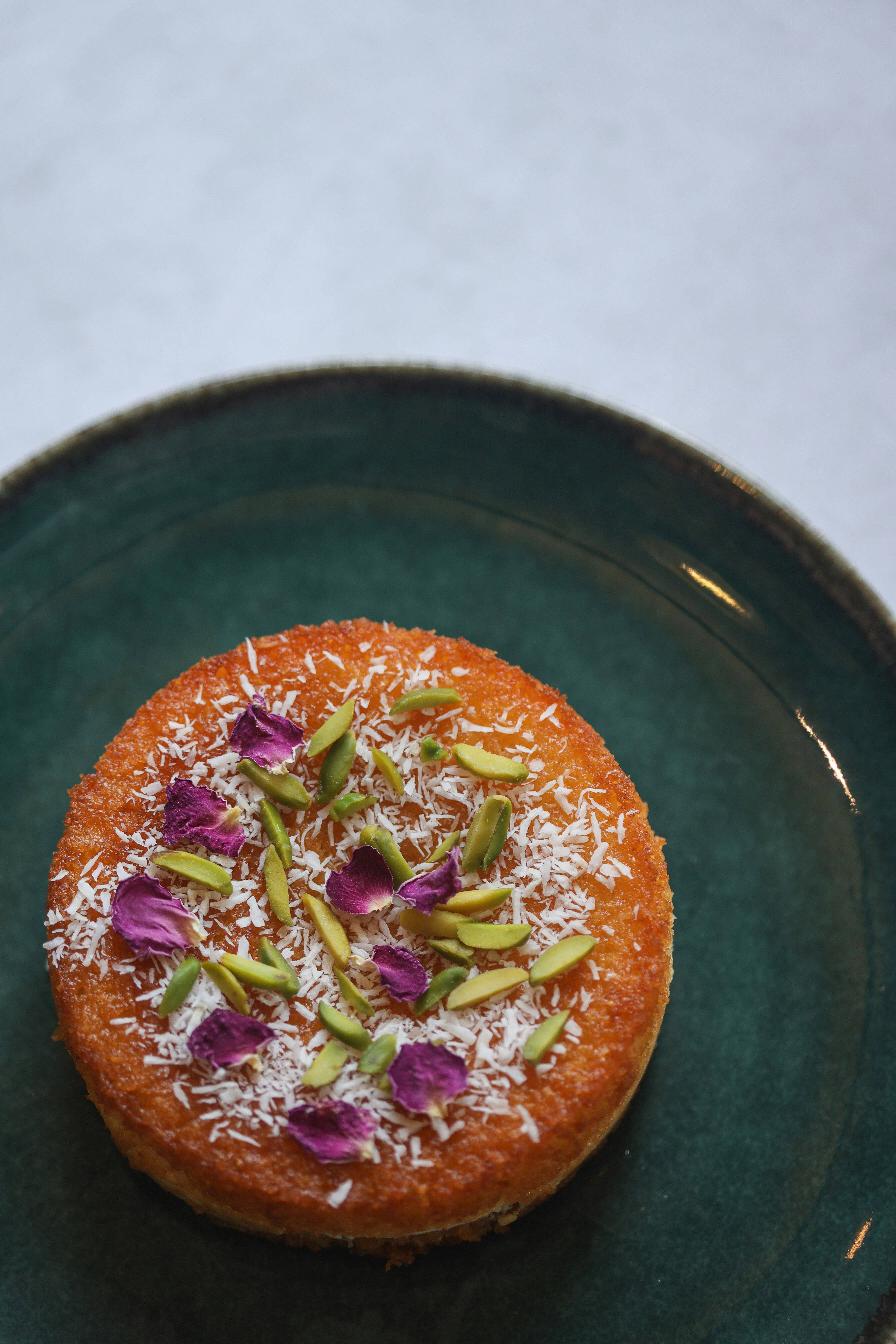 Citrus Blossom Dessert on a Teal Plate