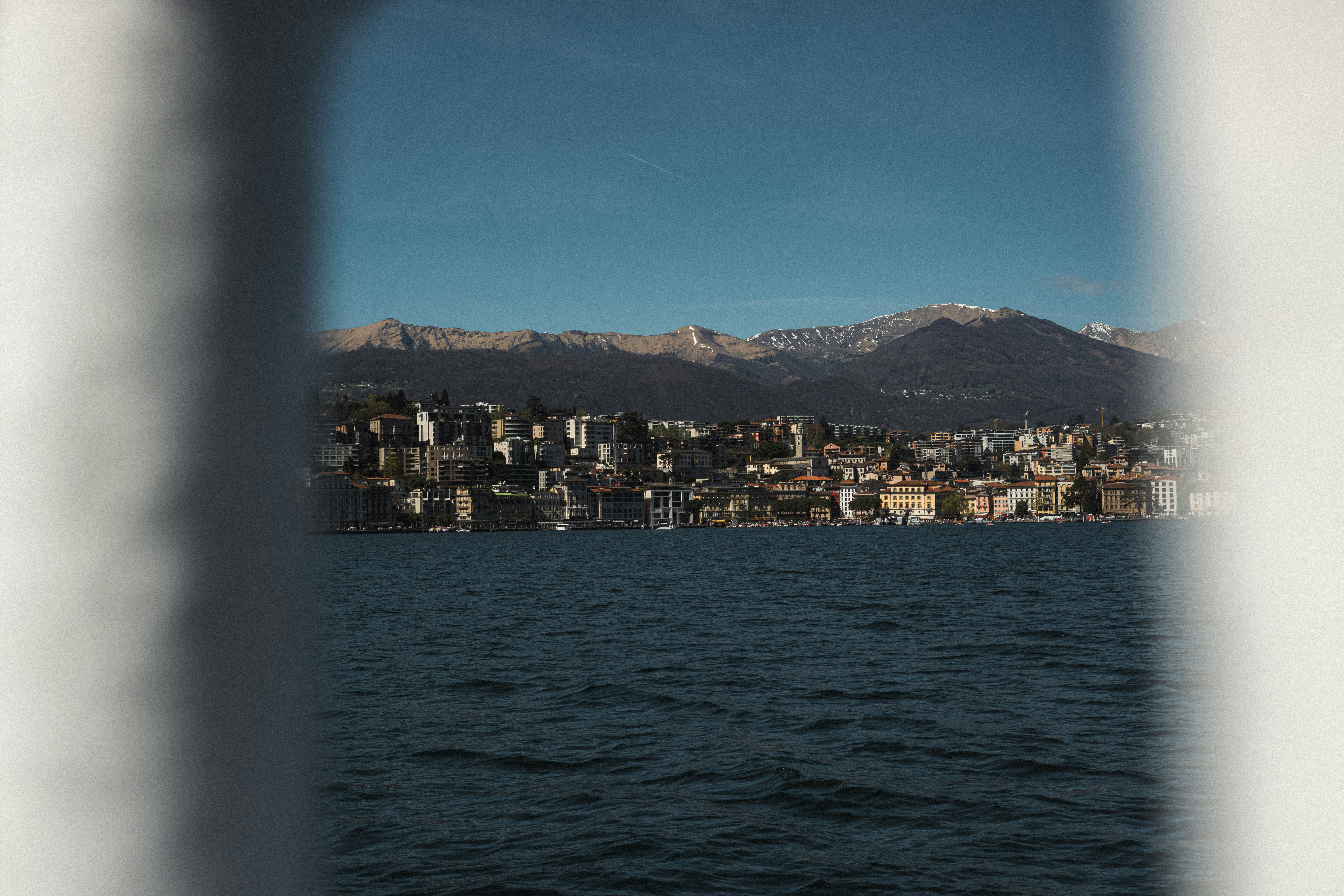 Harbor Skyline Between Curtain-like Pillars