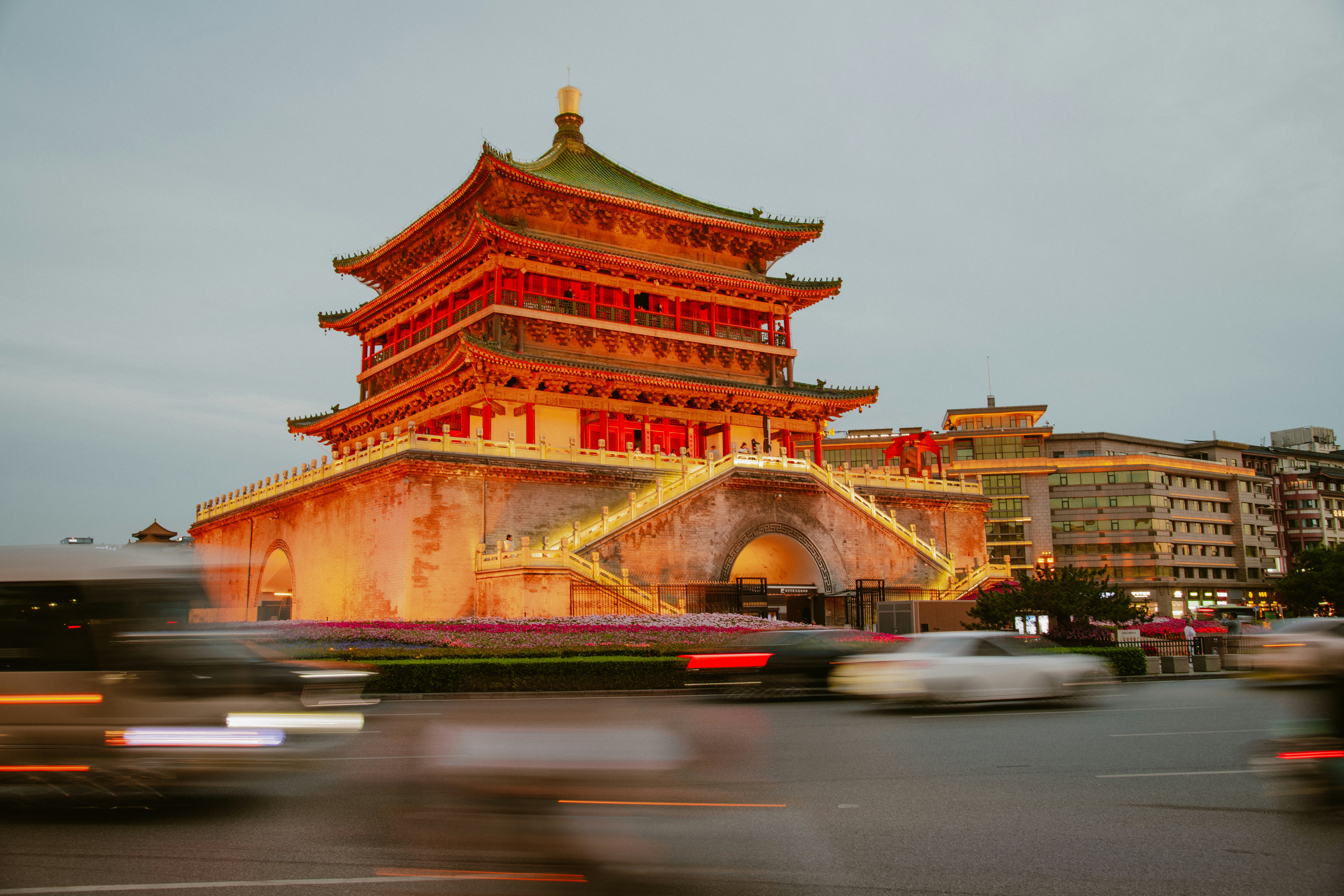 Glowing gate of the ancient city: a bustling night at the Bell Tower