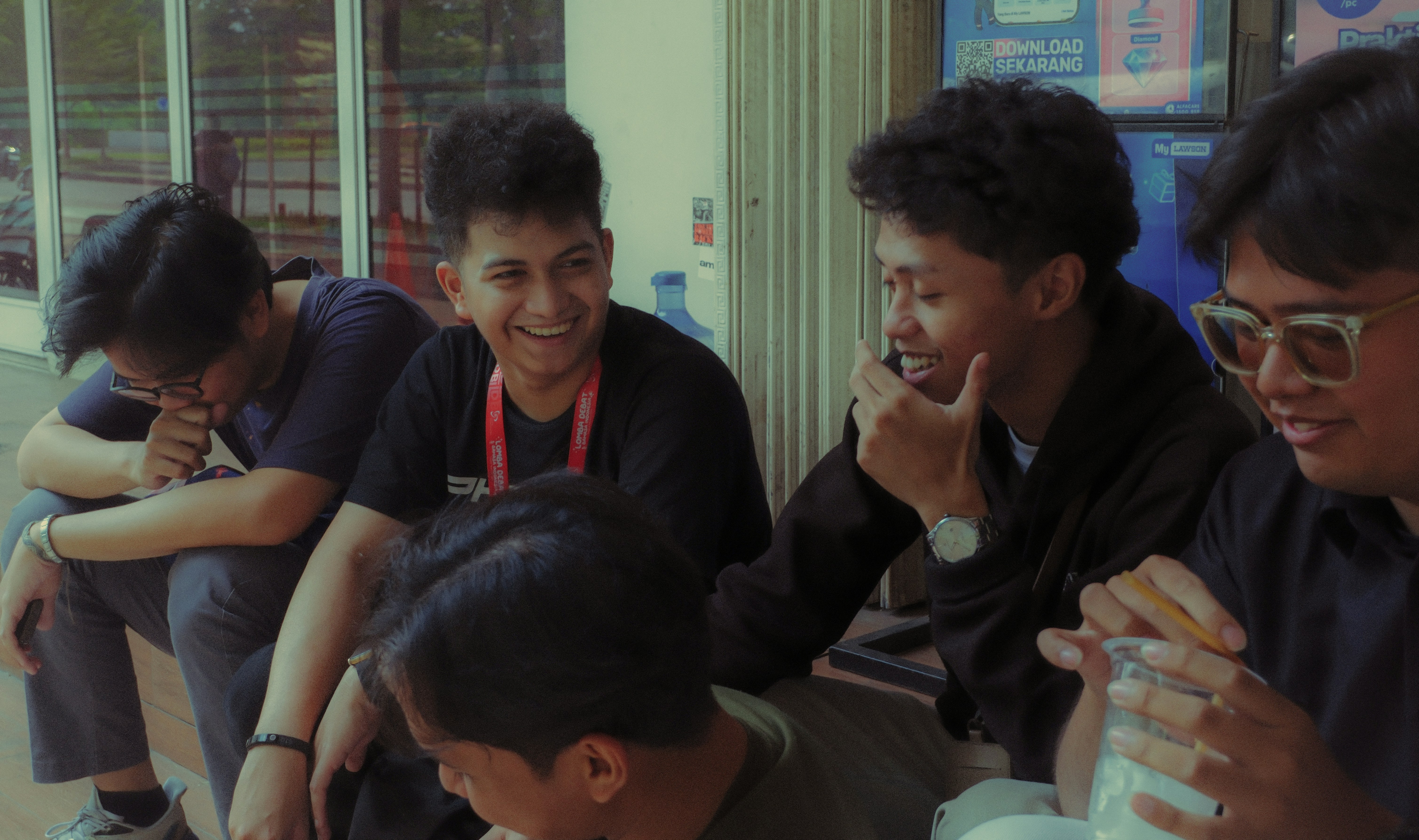 Smiles and Chat at the Bus Stopbreak