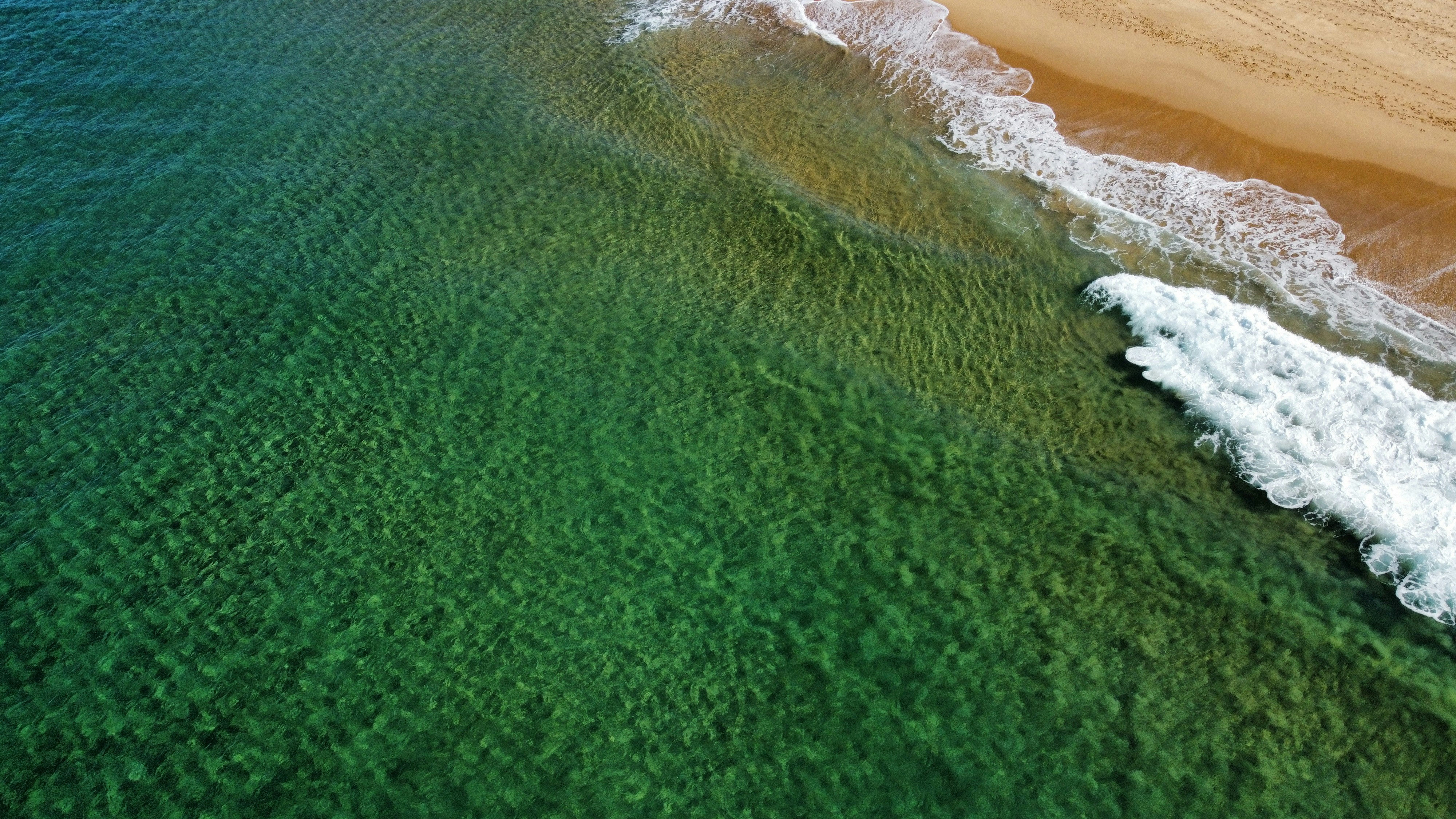 Emerald Coastline: Aerial Study of Seafoam and Sand