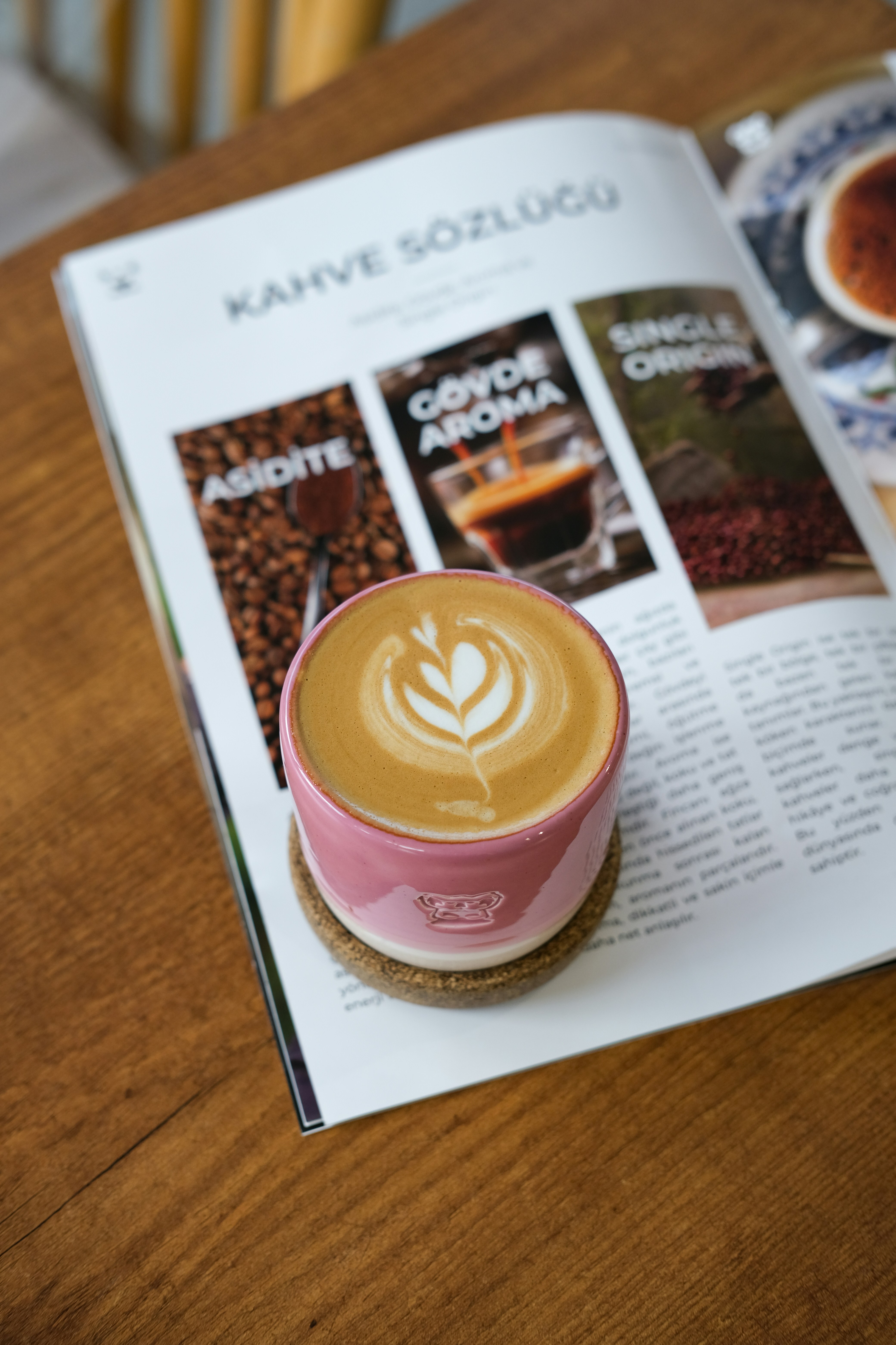 Latte Art on a Quiet Café Spread