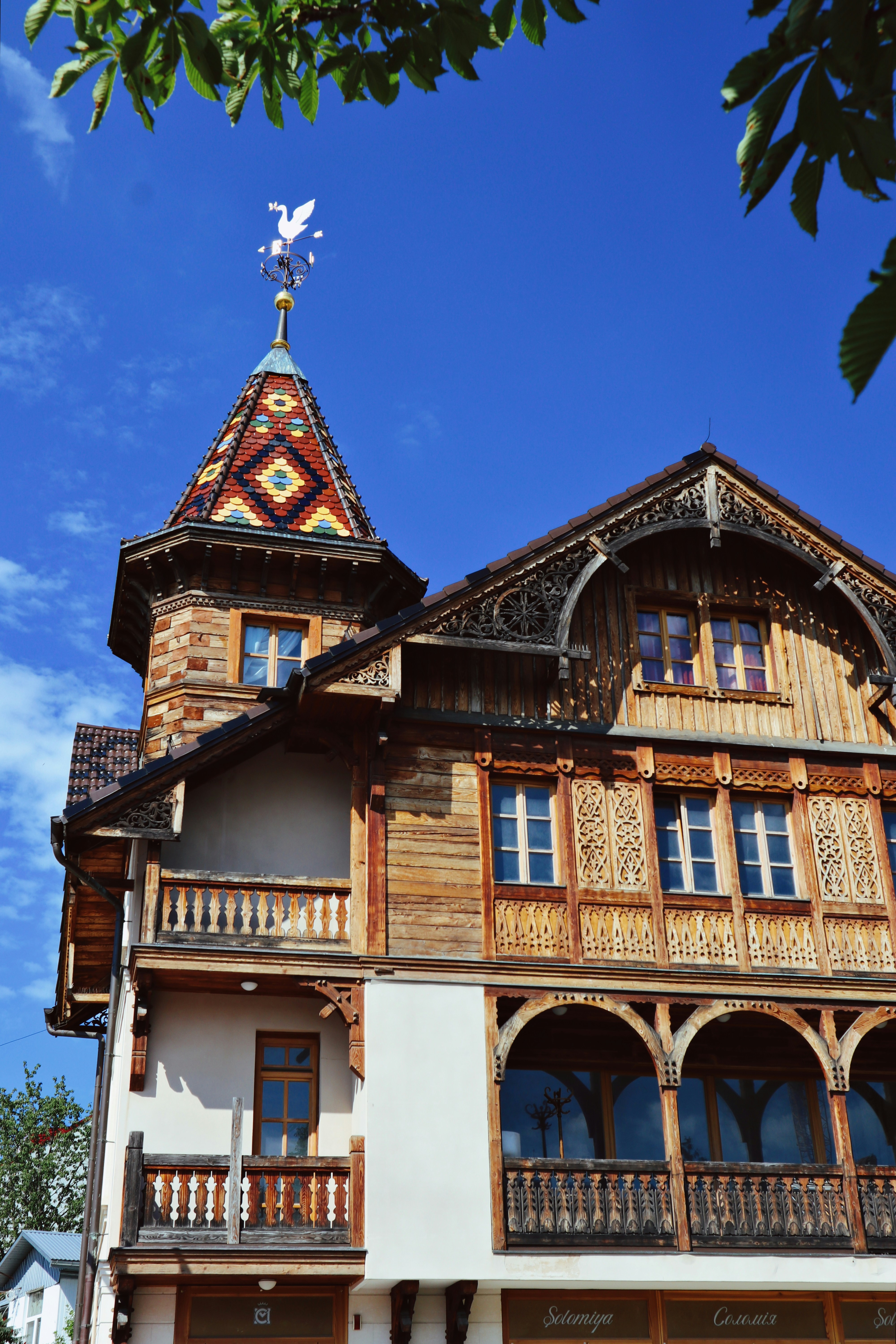 Timbered Facade Under a Cerulean Sky