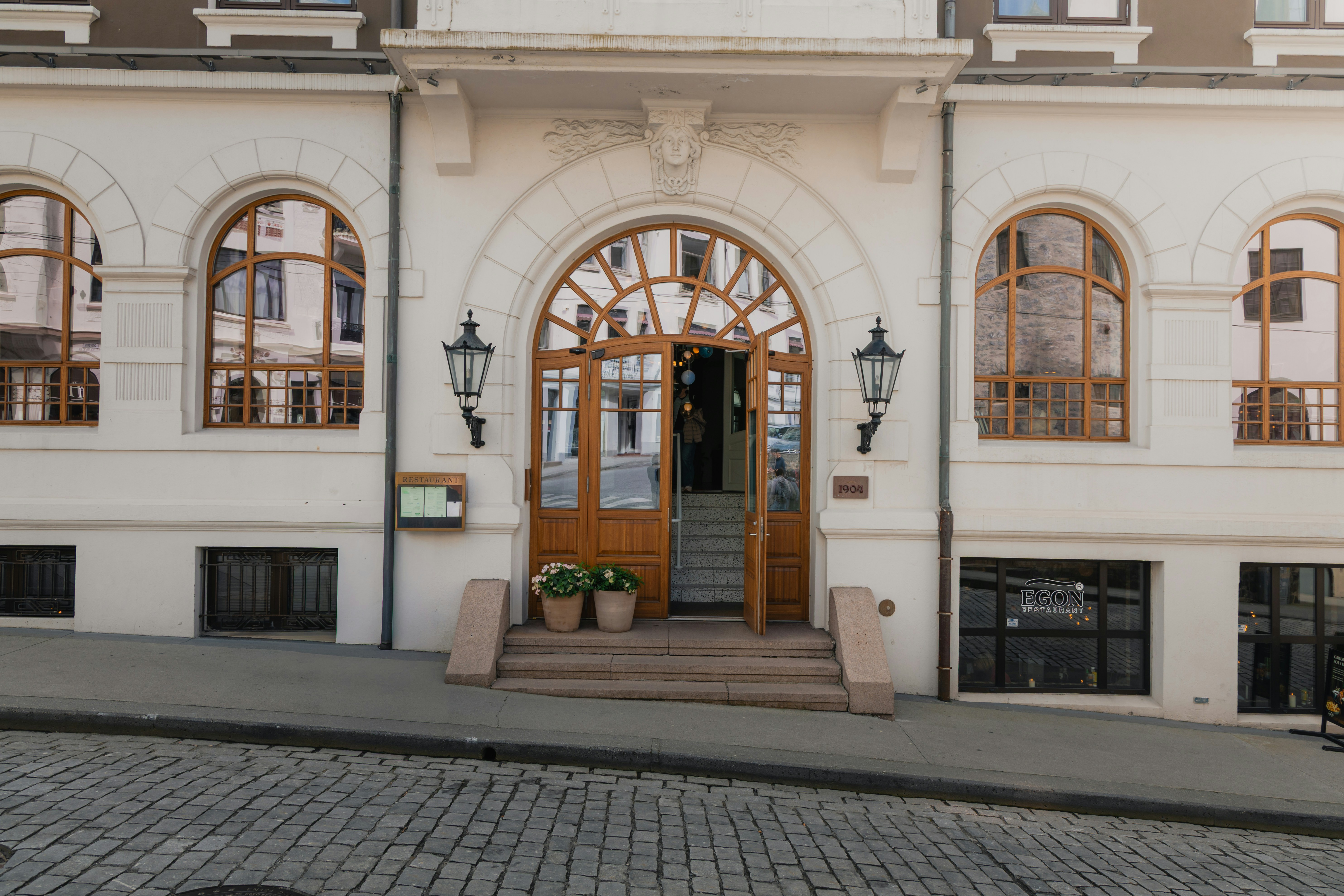 Ornate Townhouse Entrance framed by arched windows